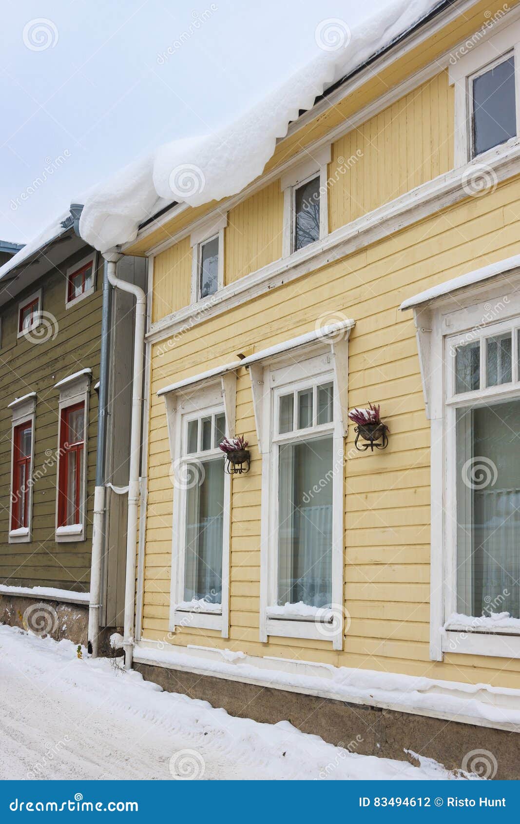 Heavy Load of Snow at Eaves Stock Photo - Image of building, facade ...