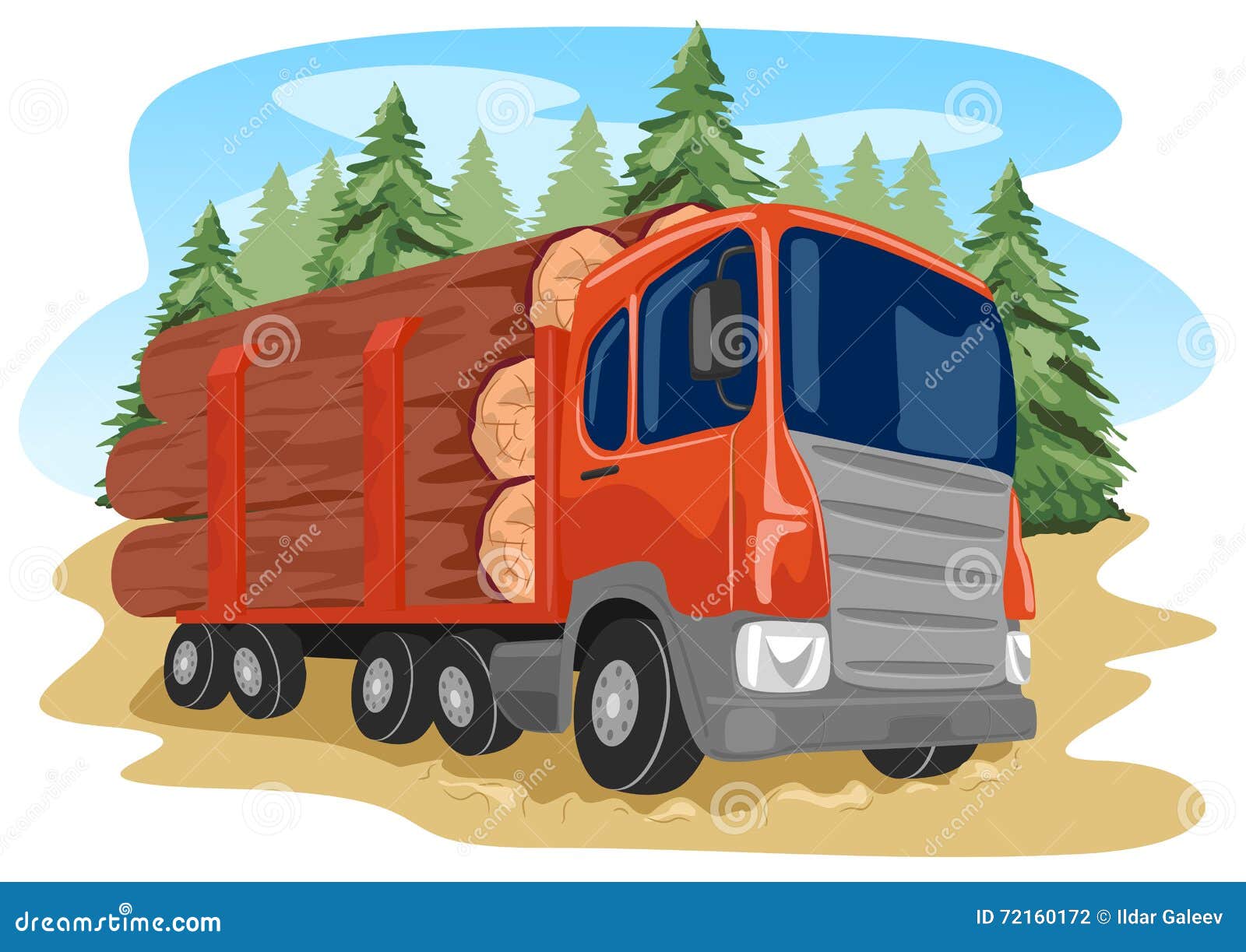 Heavy Loaded Red Logging Truck Isolated On White Background Cartoon ...