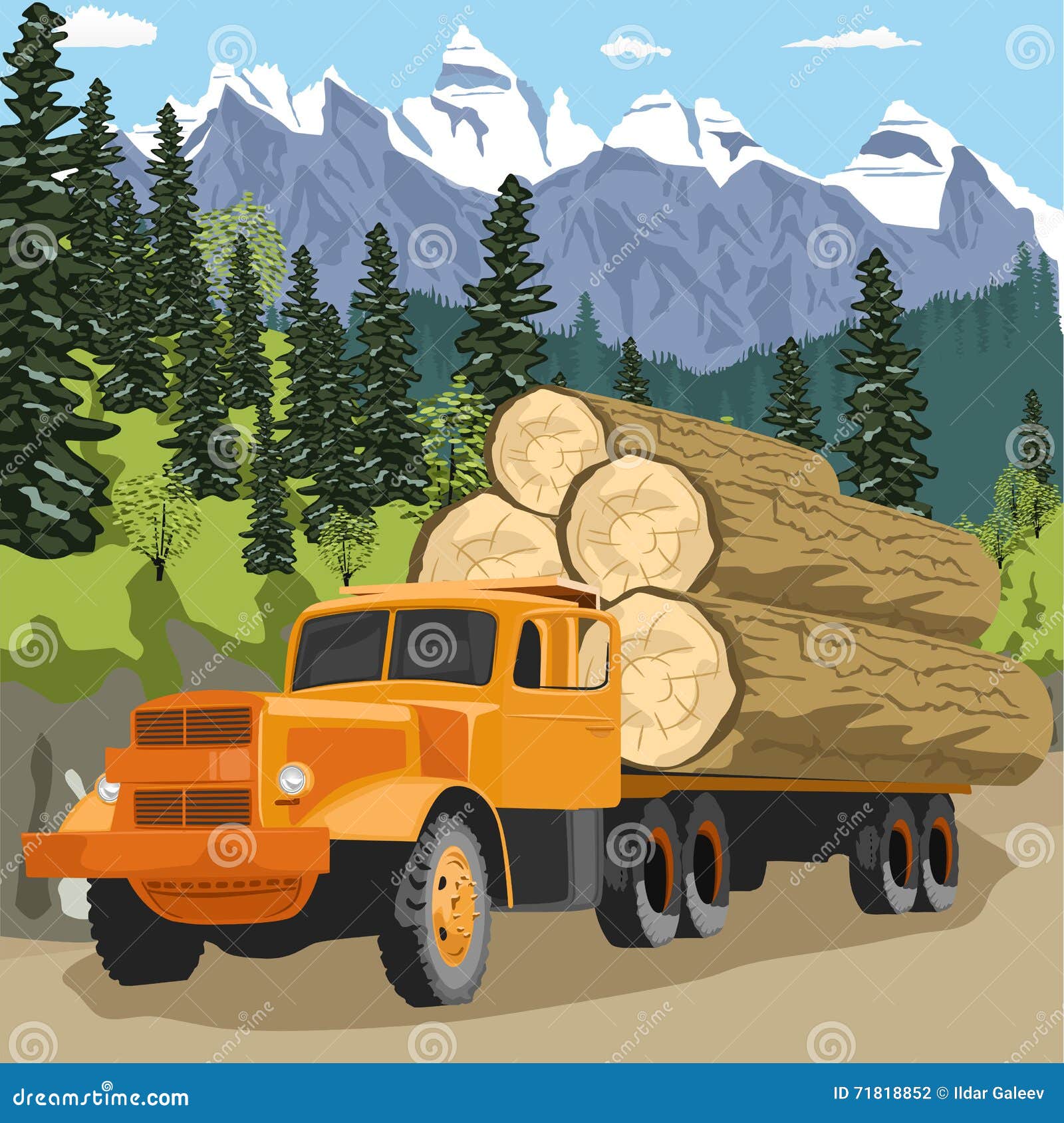 A Loaded Logging Truck For The Forestry Site Ready To Transport Logs To ...
