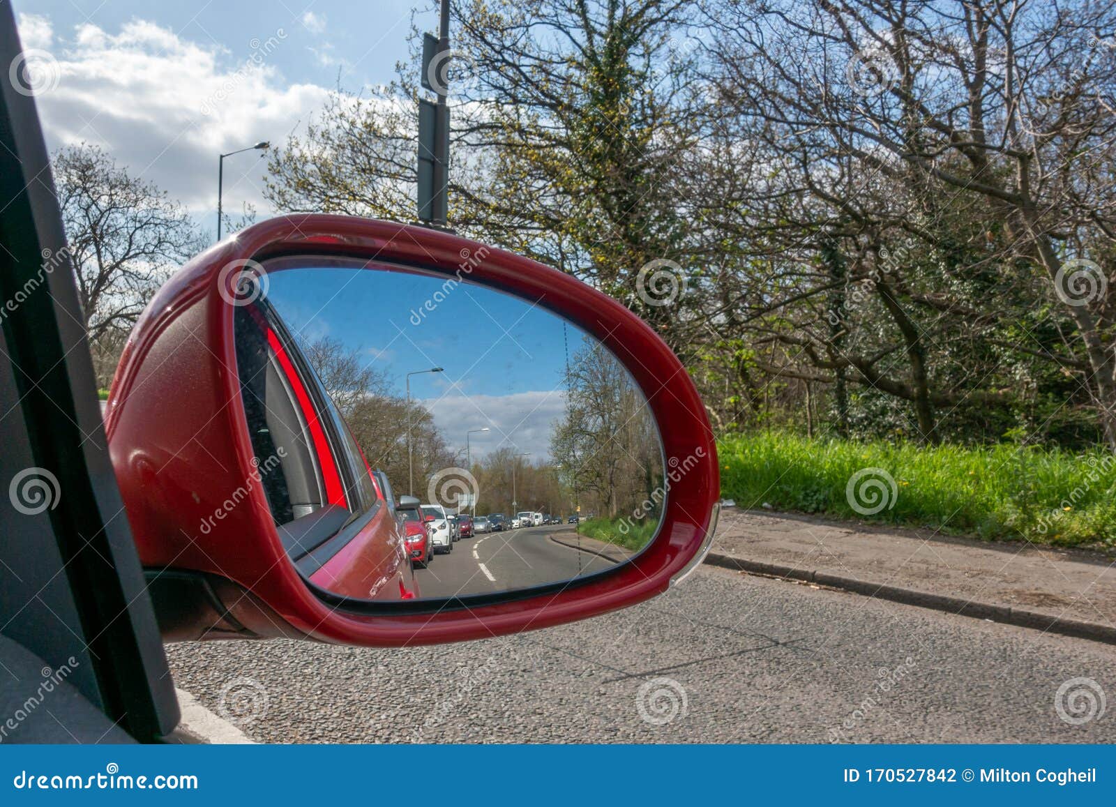 Heavy London Traffic Seen in the Reflection of a Car Wing Mirror Stock ...