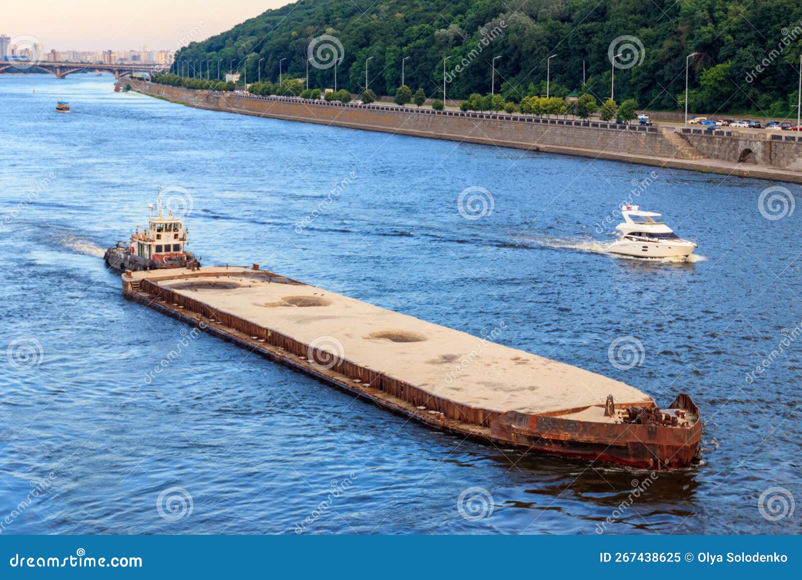 Heavy Long Barge Sailing on the Dnieper River in Kiev, Ukraine Stock ...