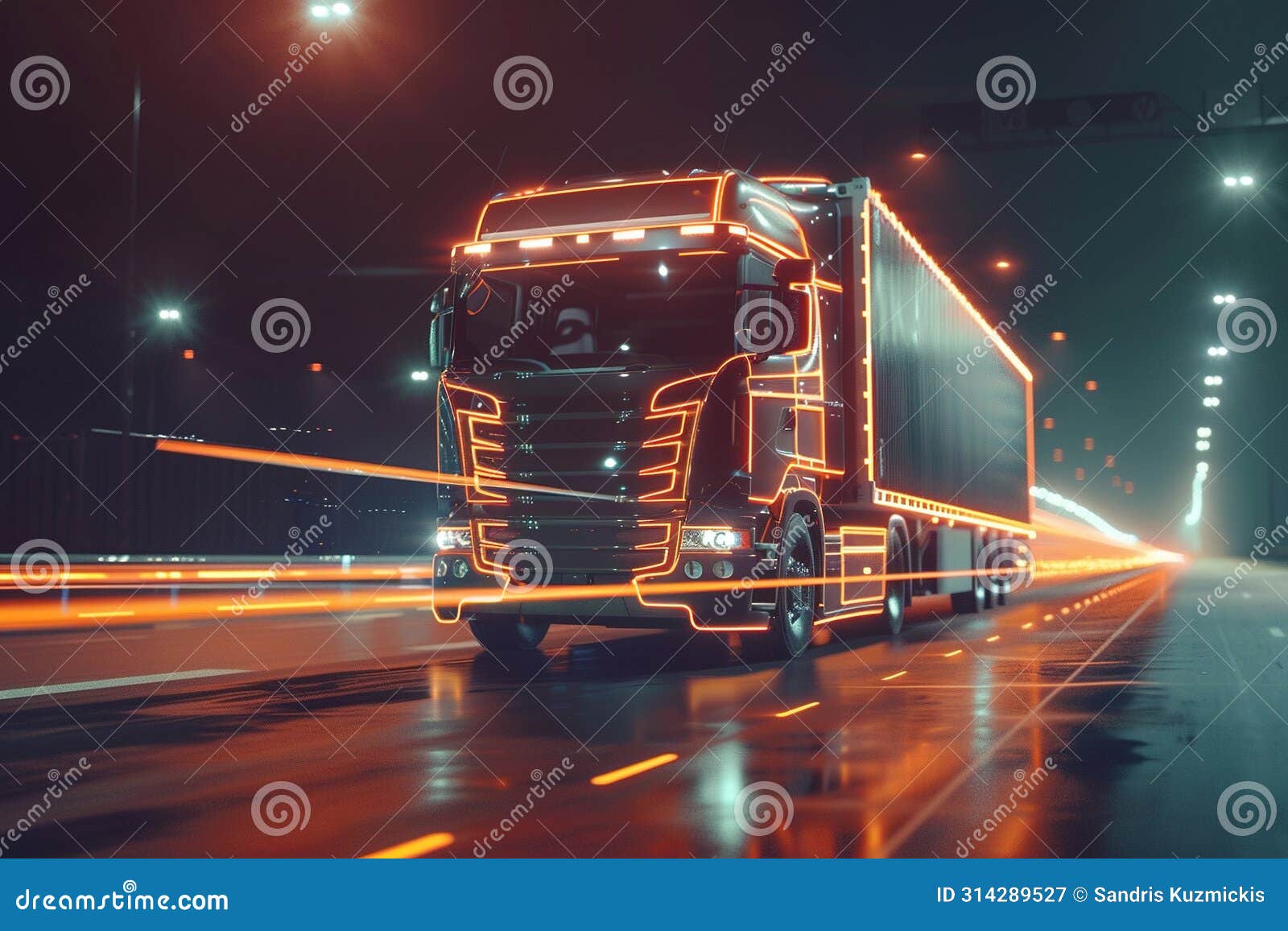 Heavy Lorry Van at Night. Generative AI. Stock Illustration ...
