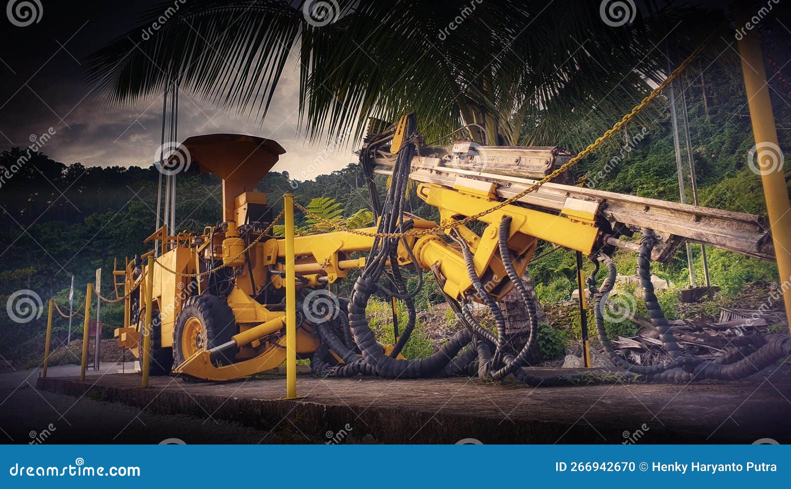Heavy Machine Stone Driller Stock Photo - Image of evening, wood: 266942670