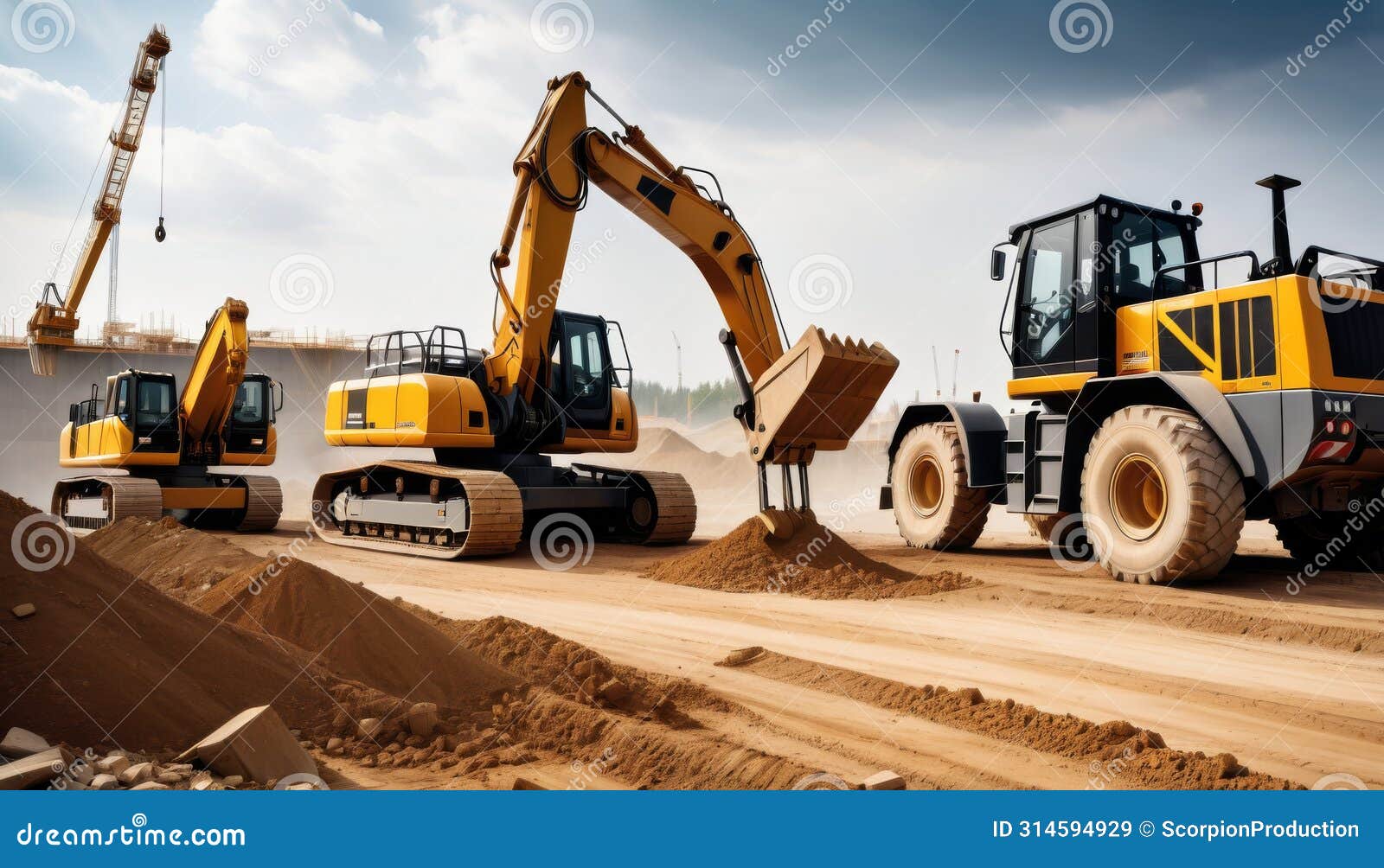 Heavy Machinery in Action at Construction Site Stock Image - Image of ...