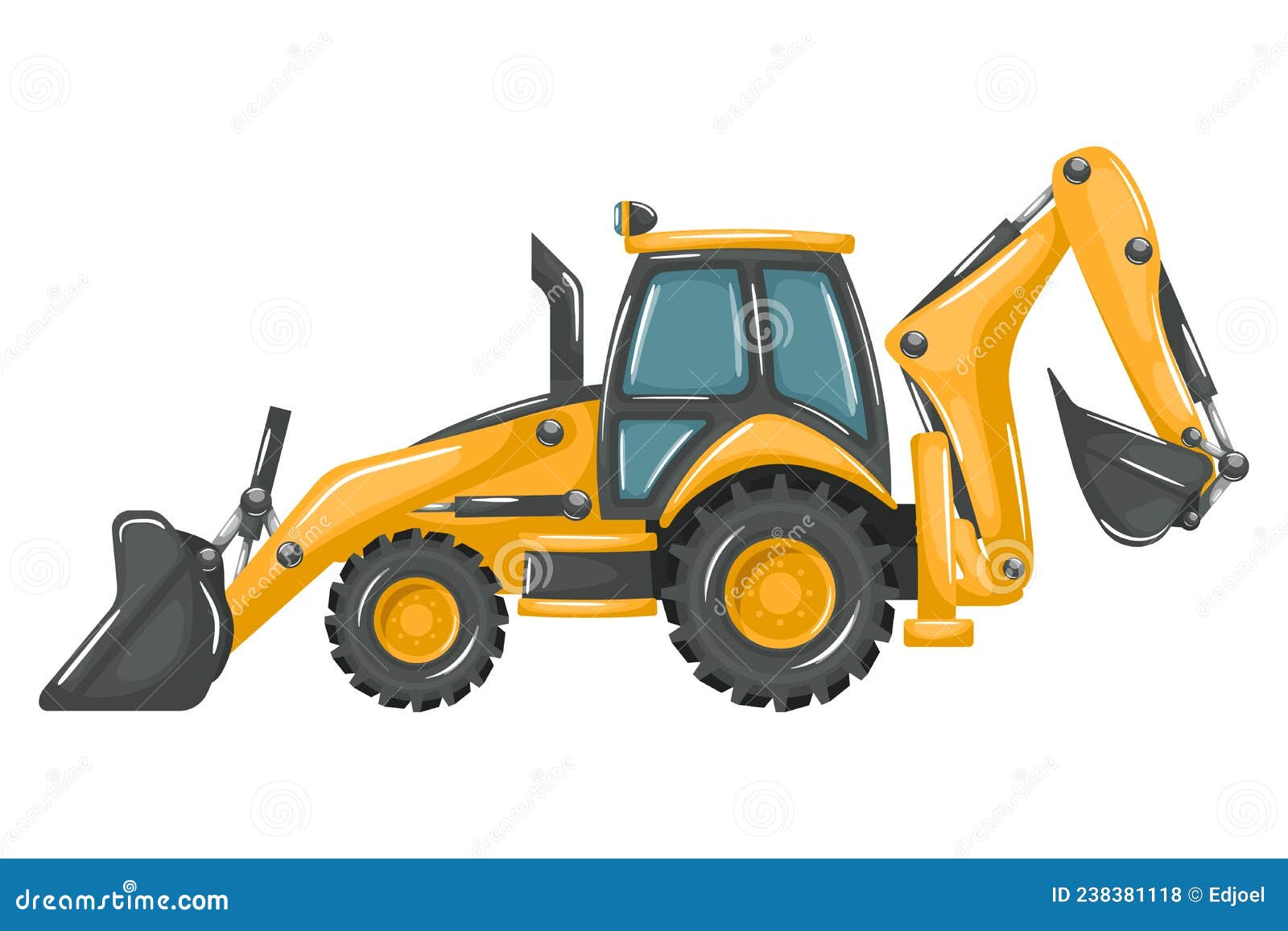 Heavy Machinery with Cartoon Style Yellow Backhoe for Construction and ...