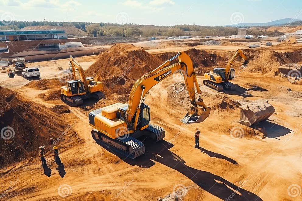 Heavy Machinery at a Construction Site. Stock Illustration ...
