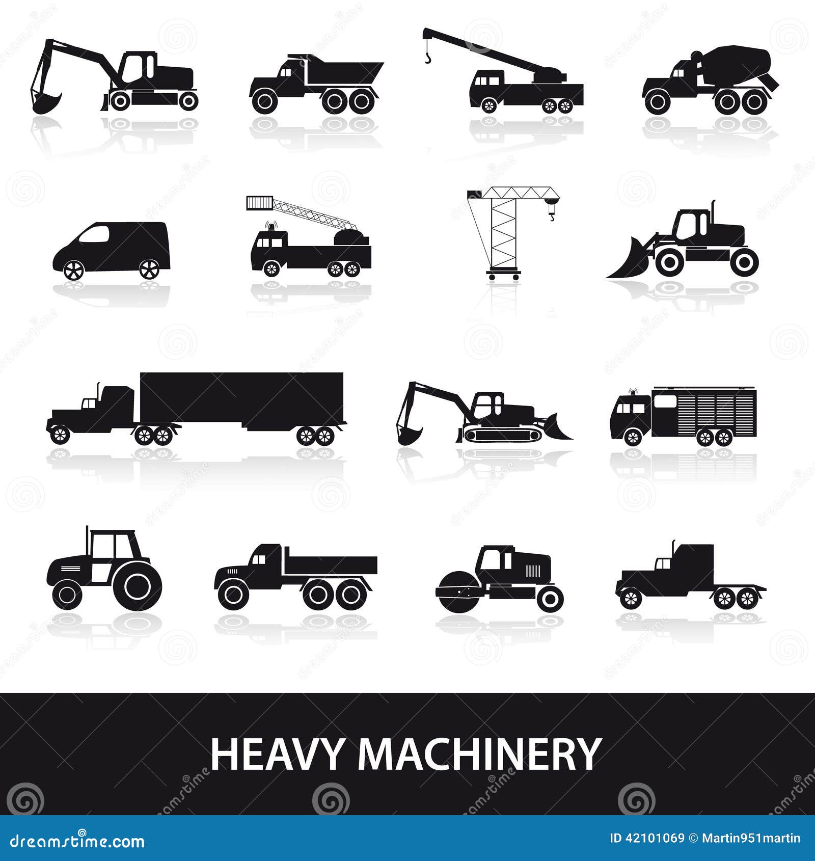 Heavy machinery icons set stock vector. Illustration of mixer - 42101069