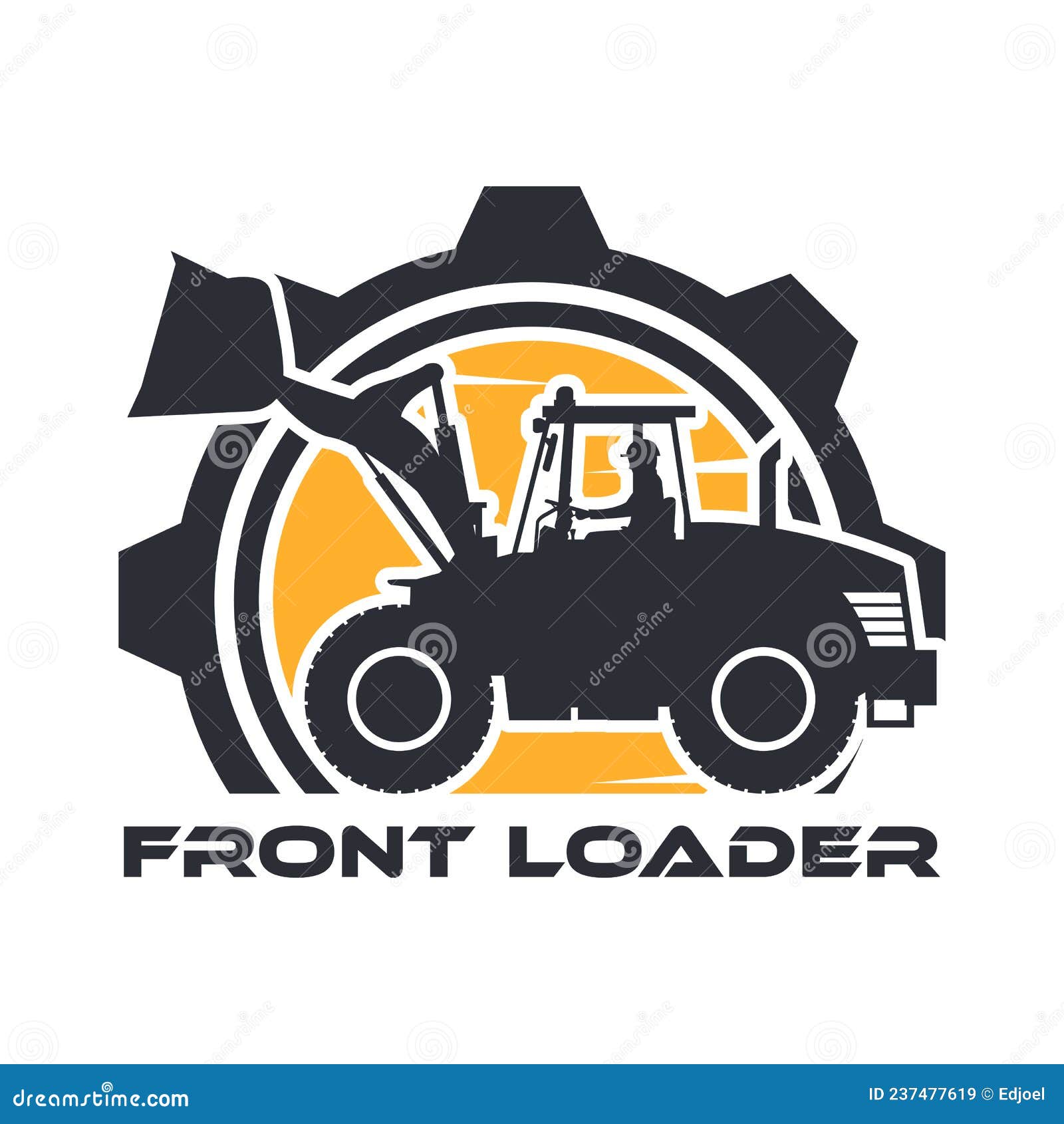 Heavy Machinery Silhouette Logo with Operator Driving a Front Loader ...