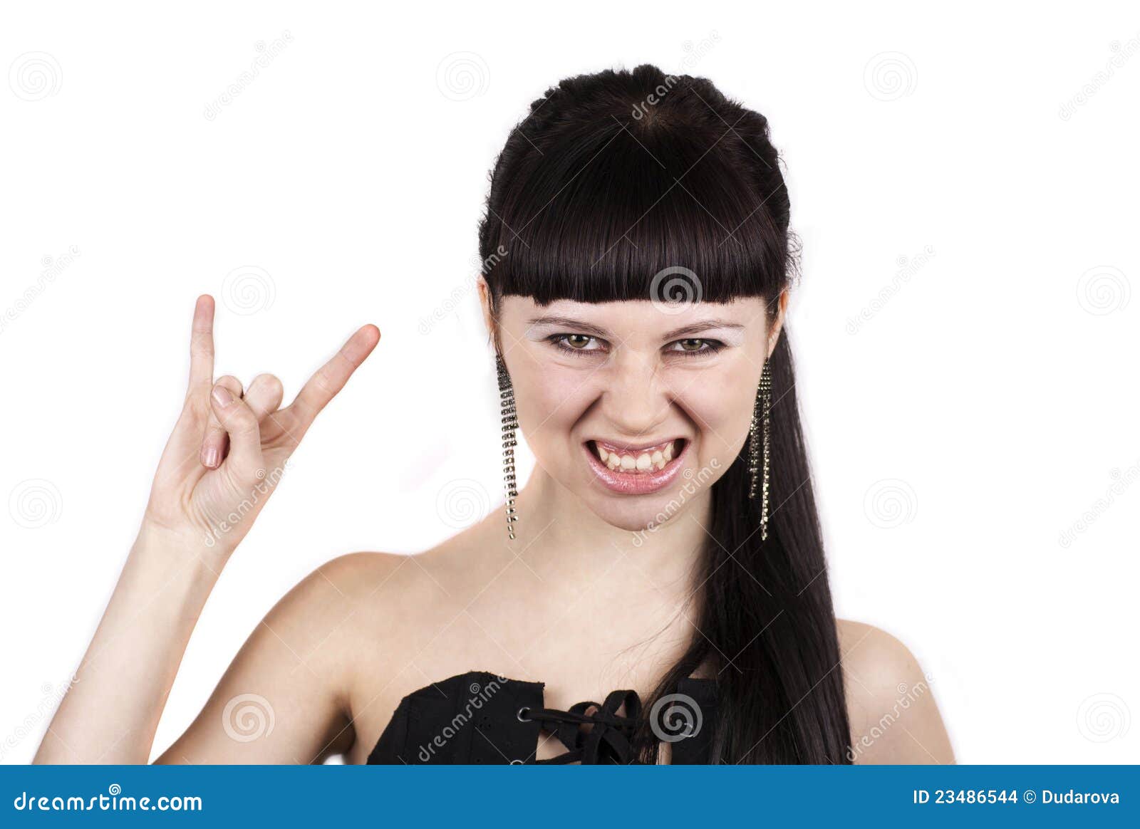 Heavy metal! stock photo. Image of teeth, gesture, girl - 23486544