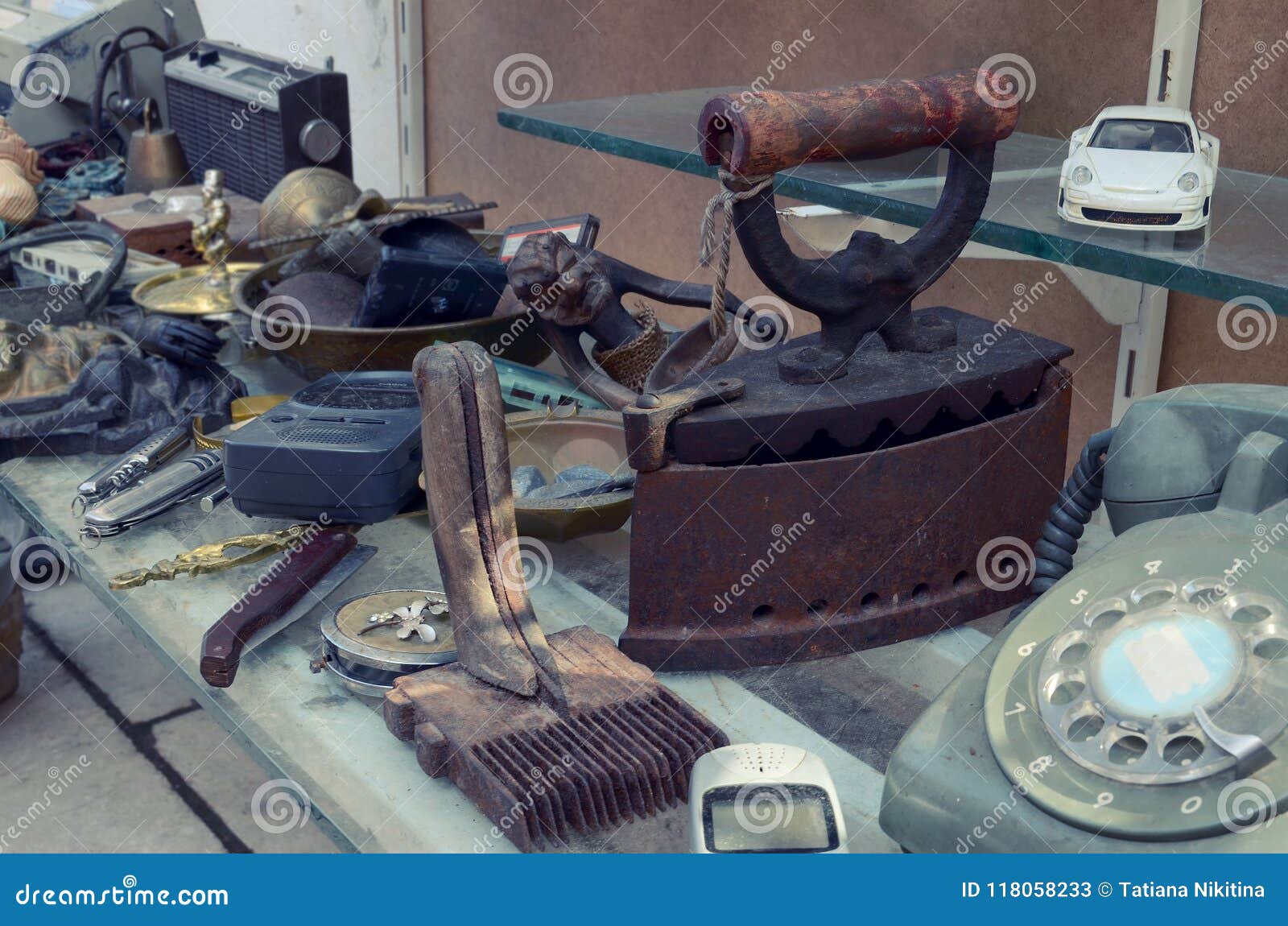 Heavy Metallic Antique Iron and Other Things on the Counter of an ...