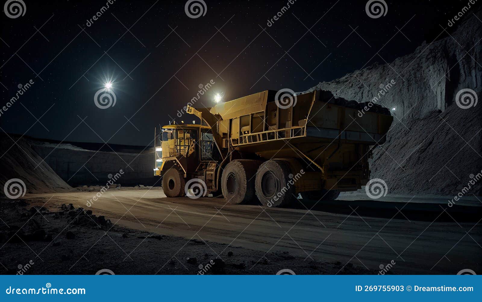 Heavy Mining Dump Truck during Night Loading of Rock in Limestone ...