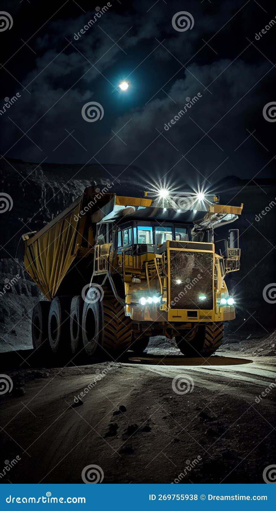 Heavy Mining Dump Truck during Night Loading of Rock in Limestone ...