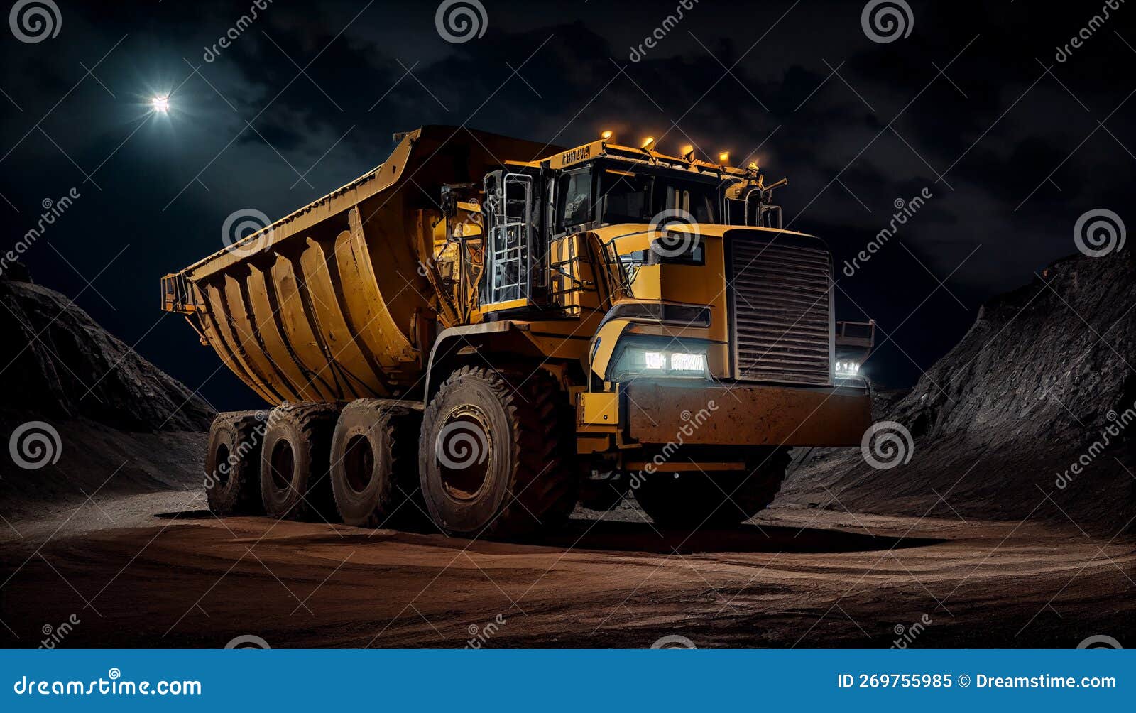 Heavy Mining Dump Truck during Night Loading of Rock in Limestone ...