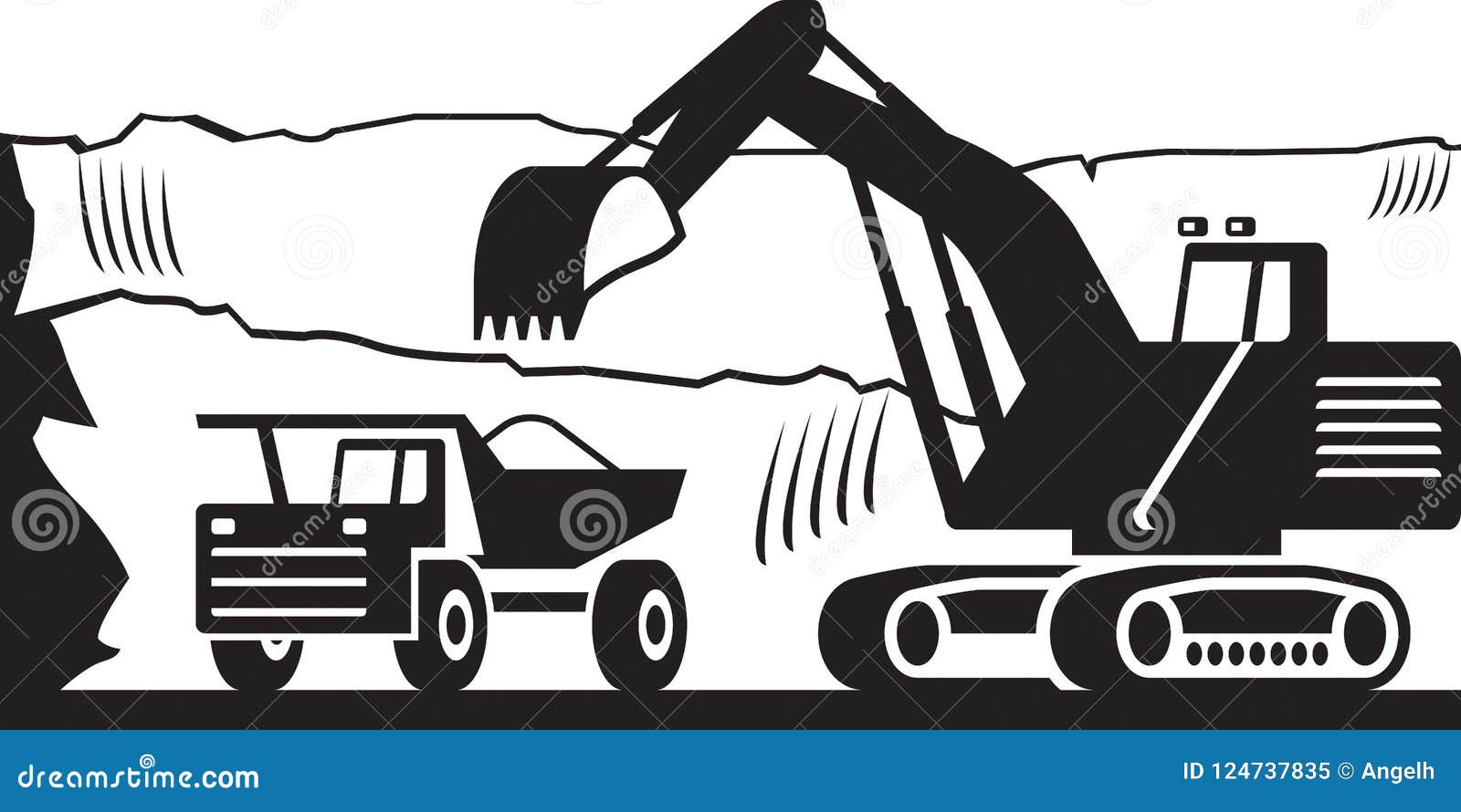 Heavy Mining Machinery in Open Pit Stock Vector - Illustration of ...