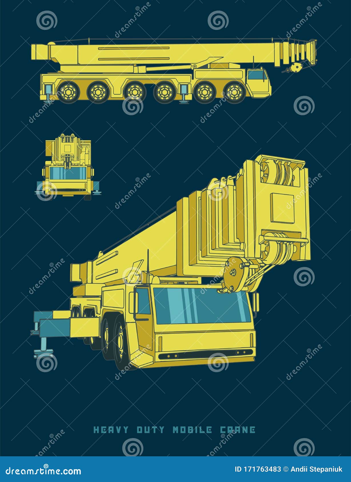 Heavy Mobile Crane in Cartoon Style Stock Vector - Illustration of ...