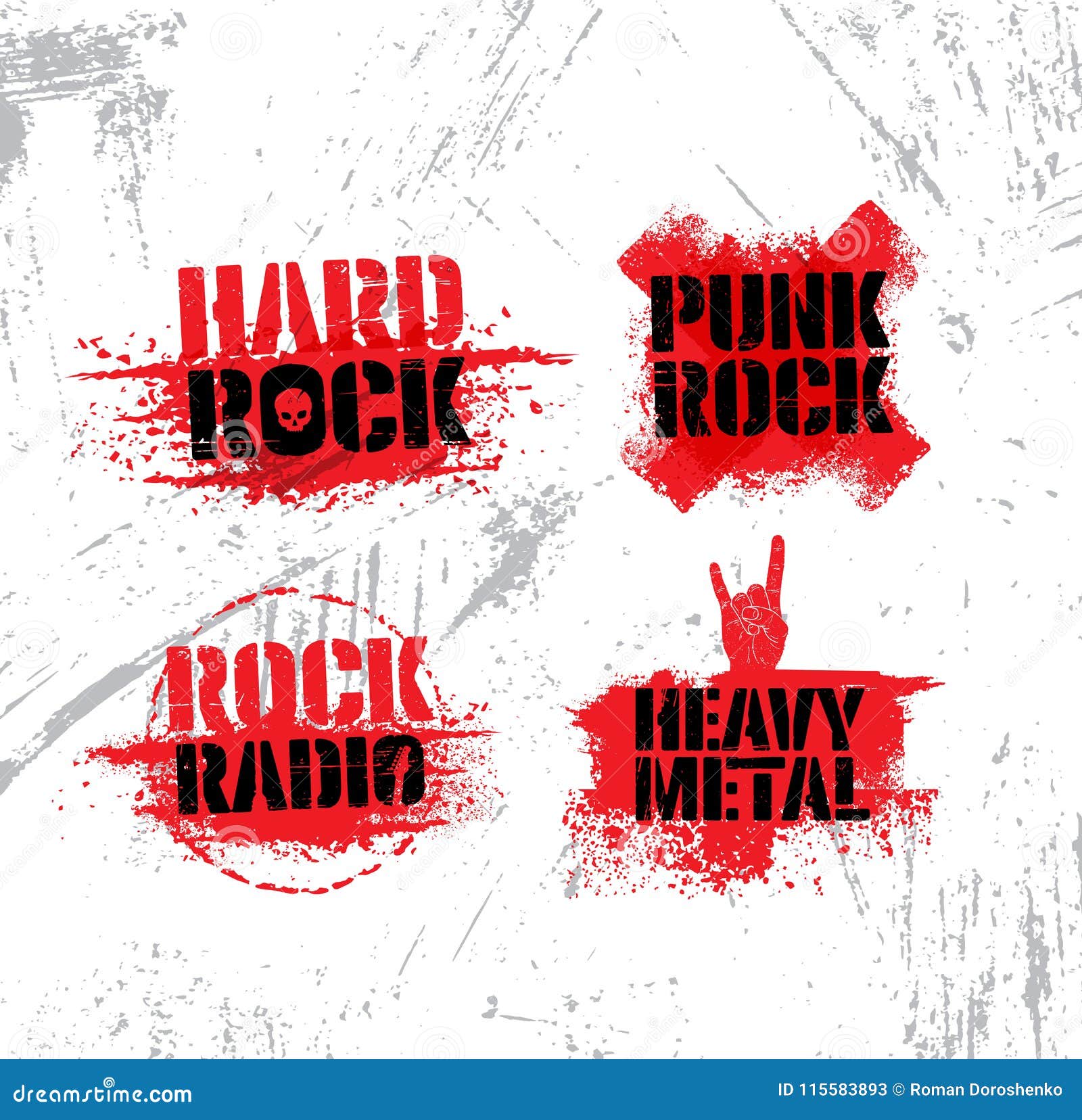 Heavy Music Rough Grunge Vector Design Elements on Stained Wall ...