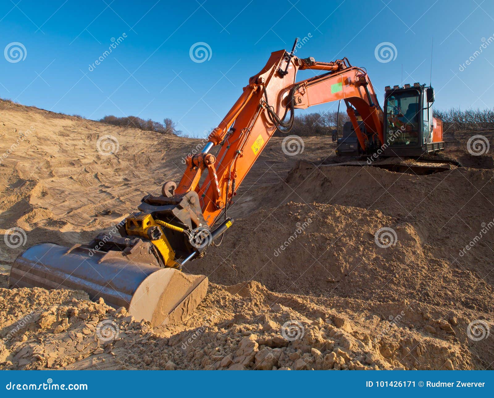 Heavy orange excavator stock image. Image of dirt, contractor - 101426171