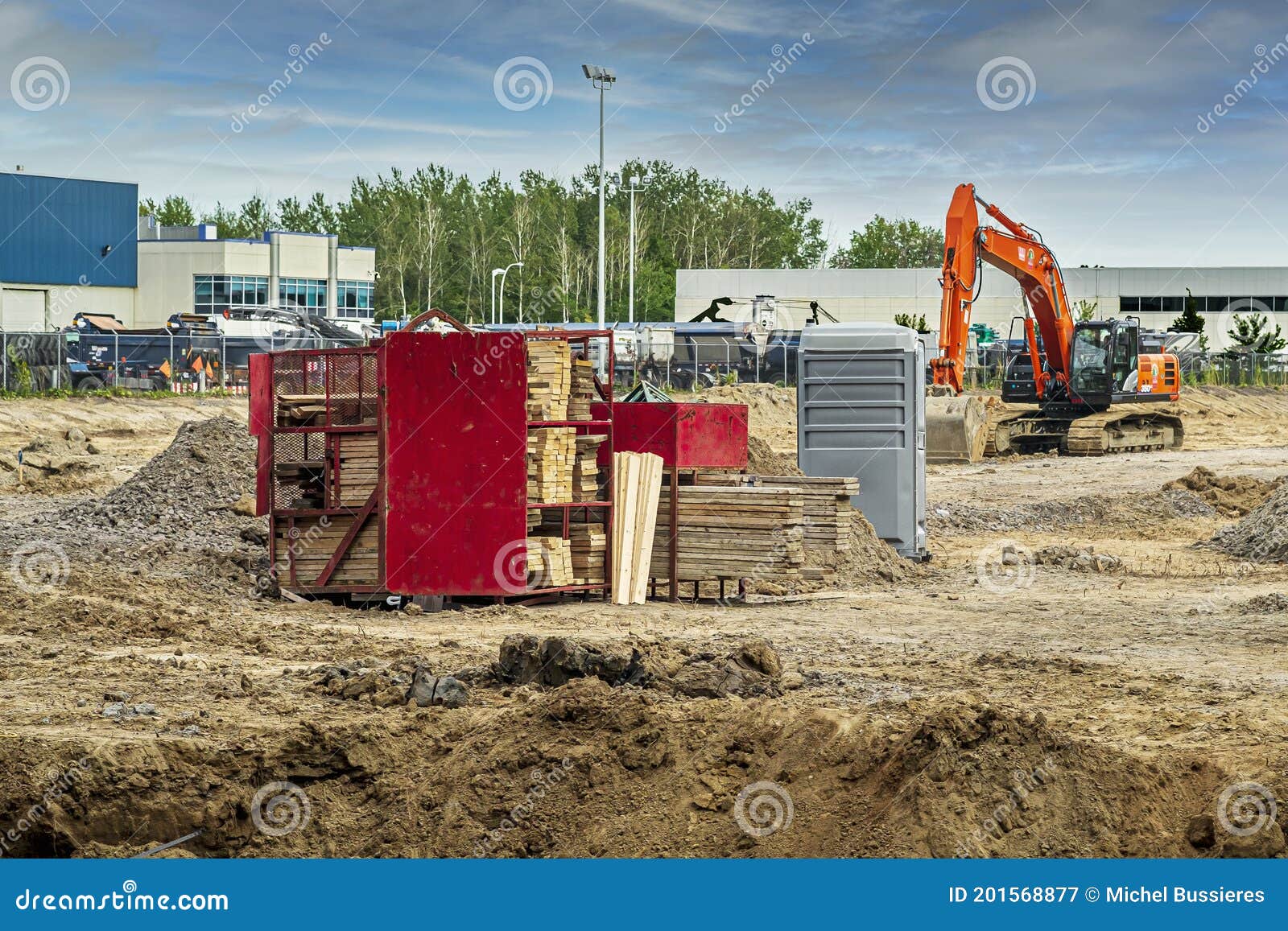 An Orange Loader on a Commercial Construction Site Stock Image - Image ...