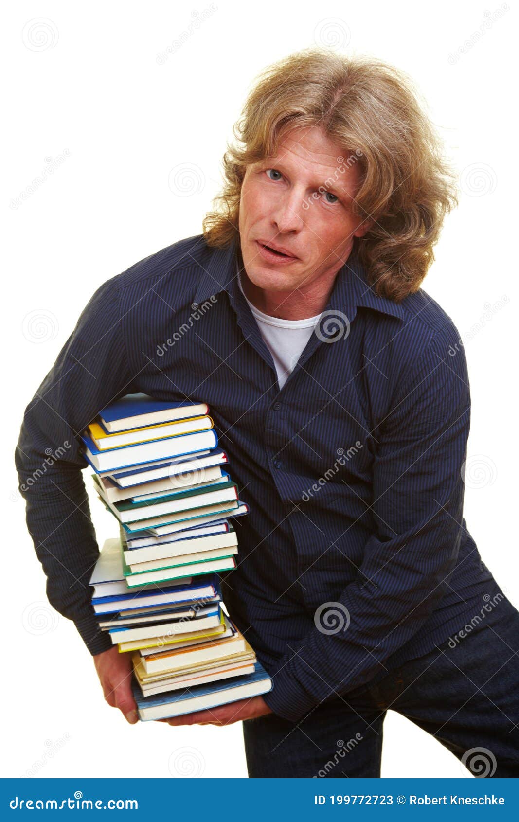 Heavy Pile of Books Under the Arm Stock Image - Image of heavy ...