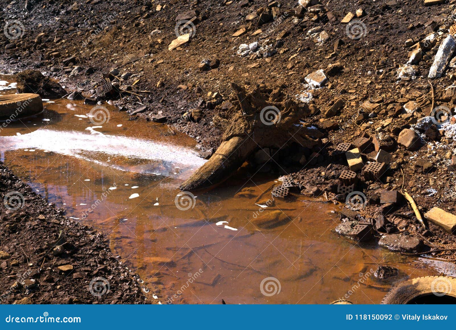 Heavy Polluted Water Stream with Domestic Garbage . Stock Photo - Image ...