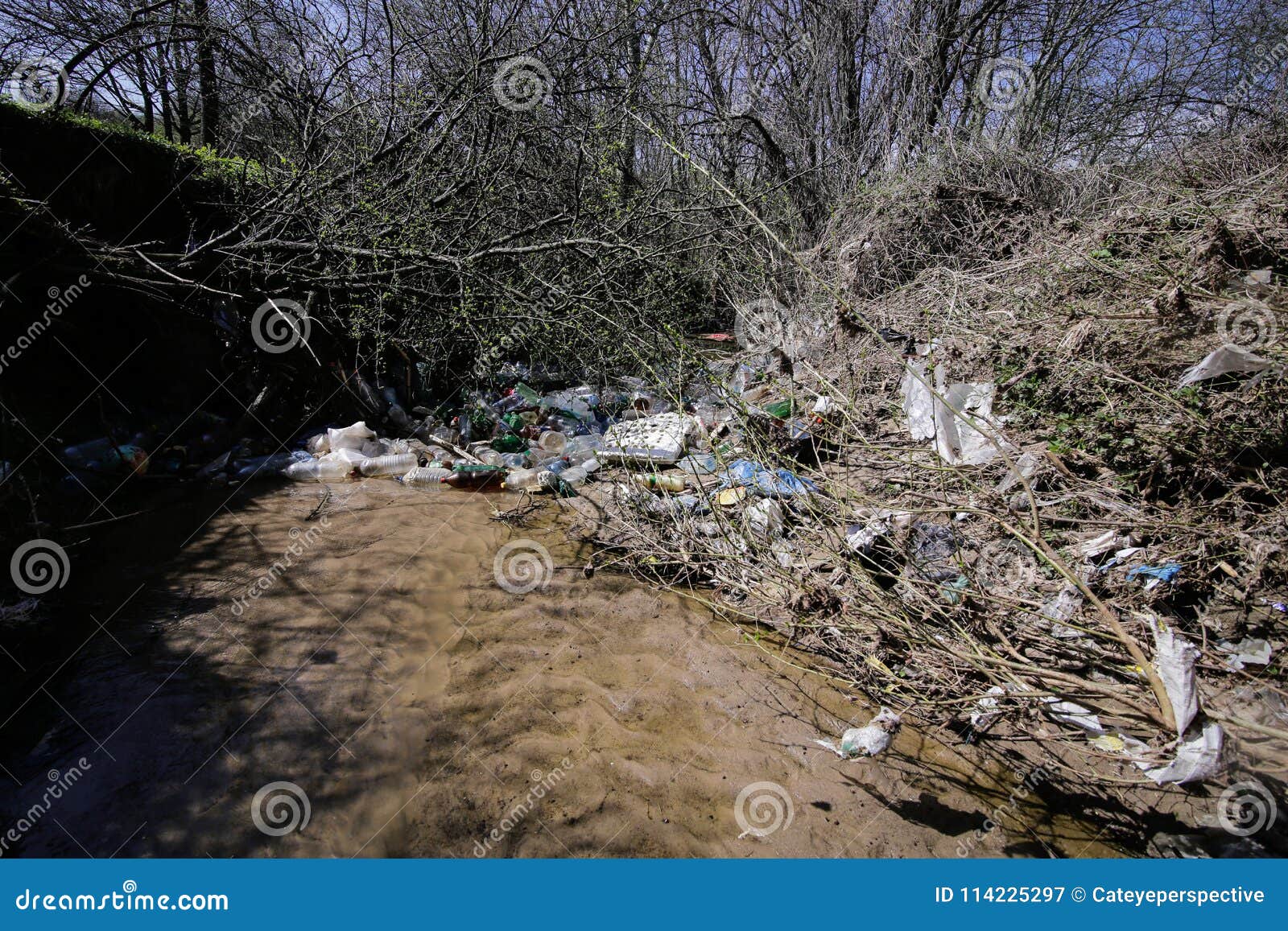 Heavy Polluted Water Stream with Domestic Garbage Editorial Photography ...