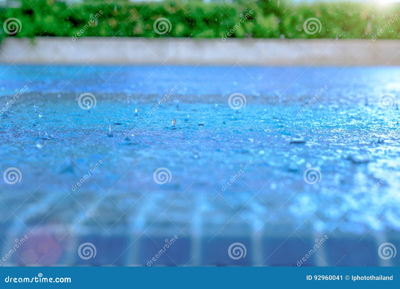 Heavy Rain in the Blue Swimming Pool Stock Image - Image of ripple ...