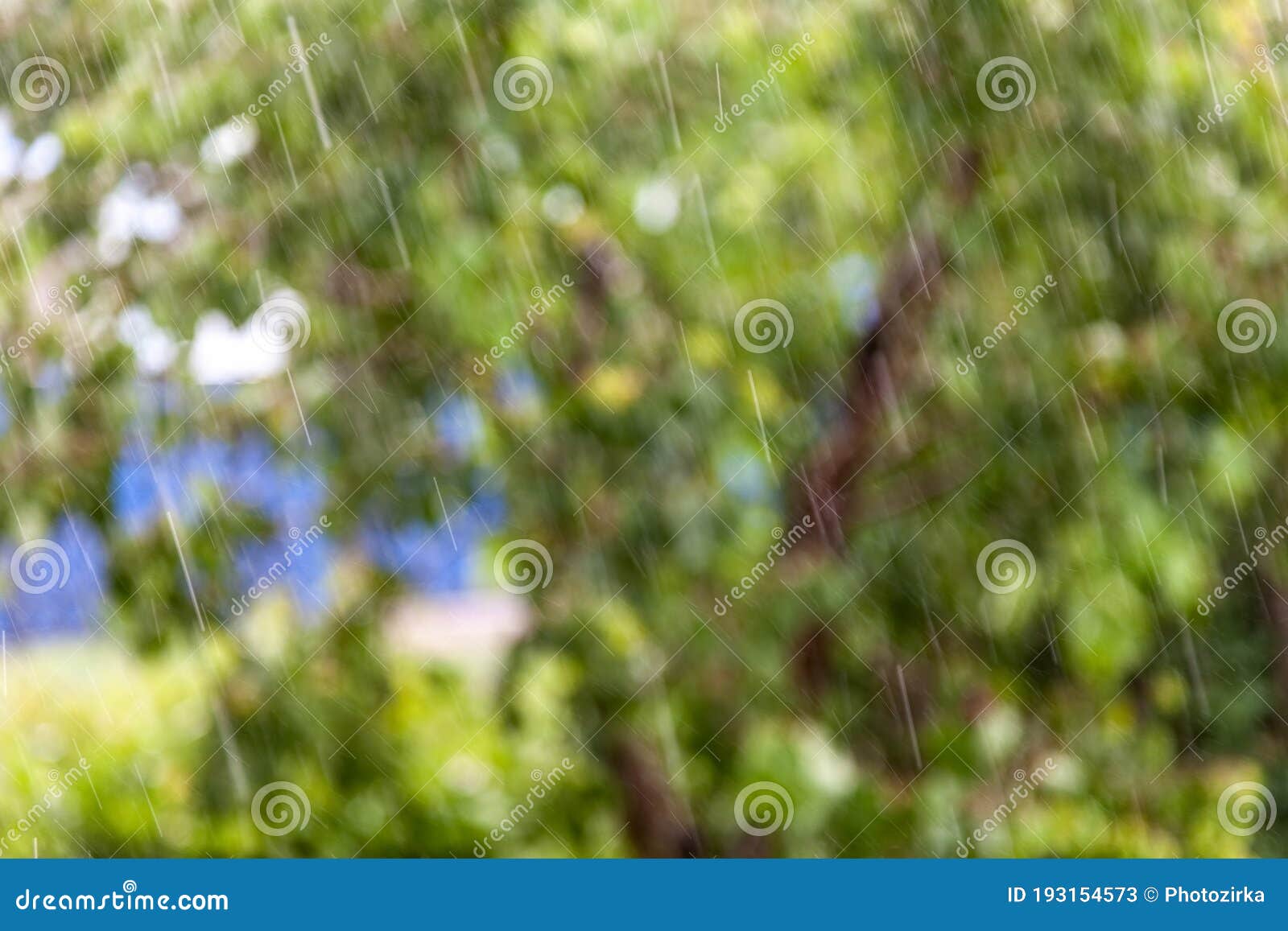 Heavy Rain on Blurred Nature Green Background Stock Image - Image of ...