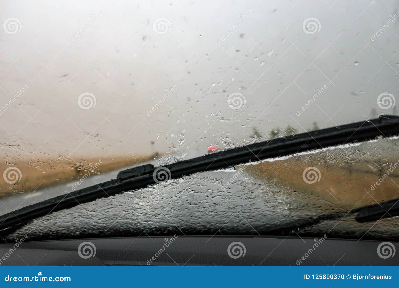 Heavy Rain. Cloudburst on Windshield Stock Photo - Image of light ...