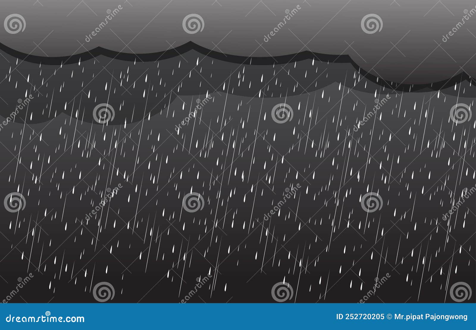Heavy Rain in Dark Sky, Vector Background Stock Illustration ...