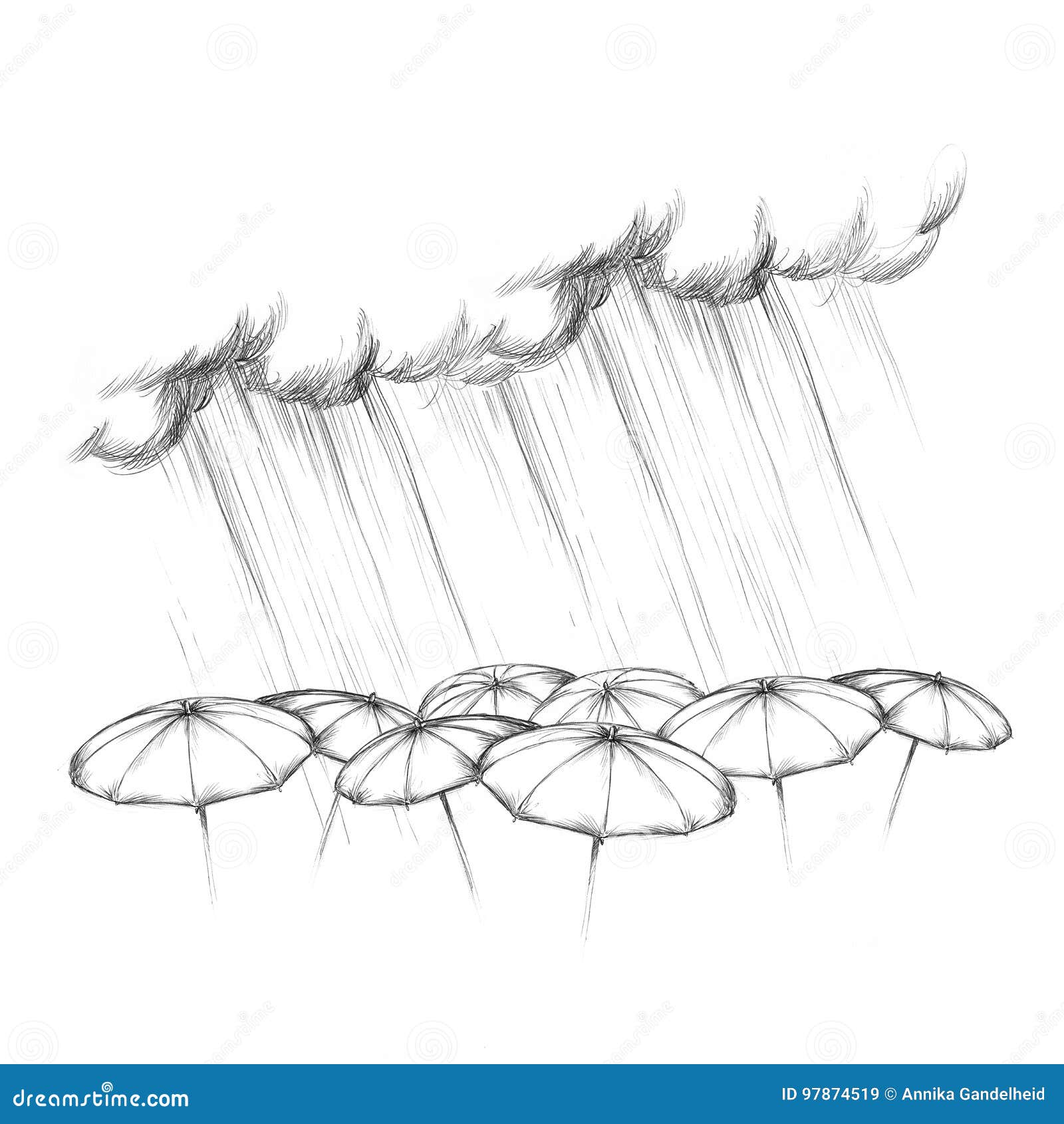 Heavy Rain on Different Umbrellas Stock Illustration - Illustration of ...