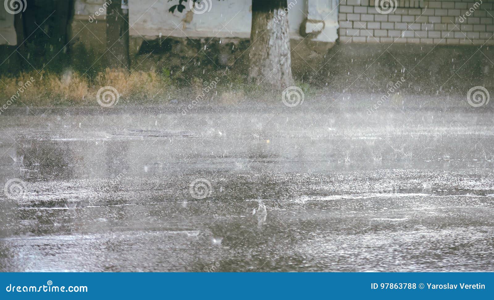 Heavy Rain Drops Falling on City Street Stock Photo - Image of backdrop ...