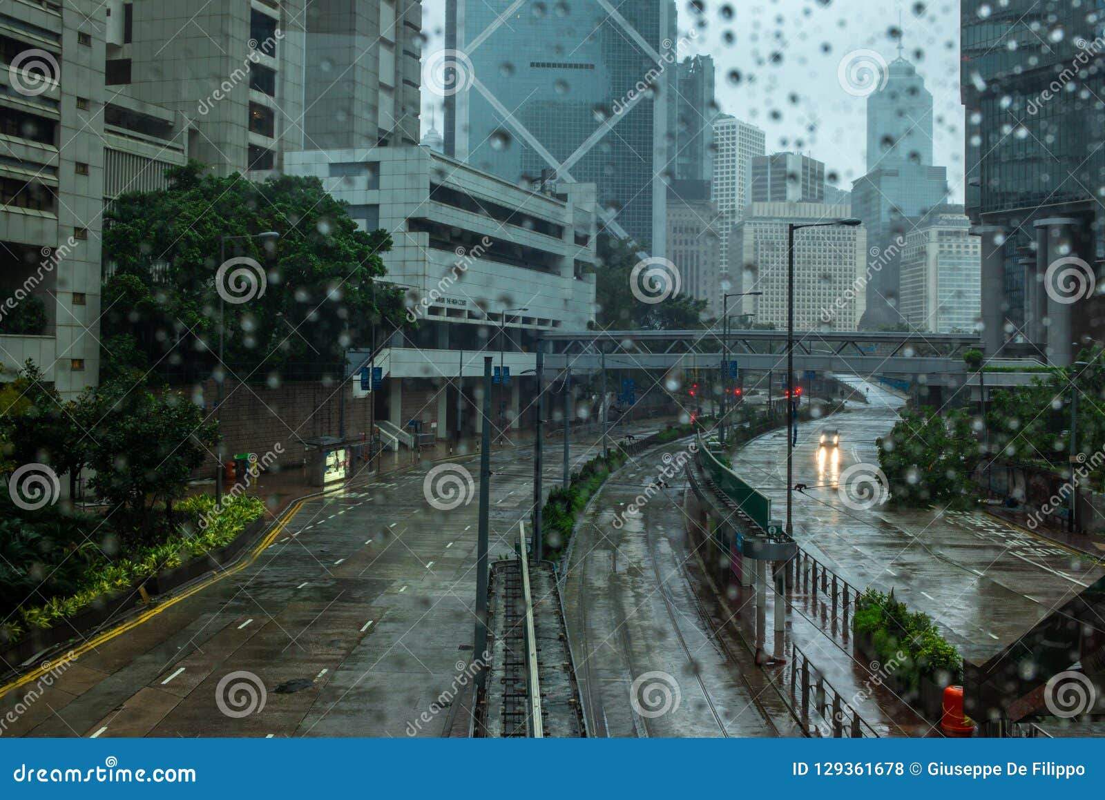 Heavy Rain, Emty Streets and a Fallen Tree in the Empty Streets Stock ...