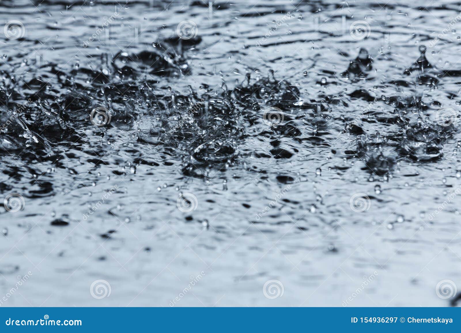 Heavy Rain Falling Down into Puddle Stock Image - Image of copy ...