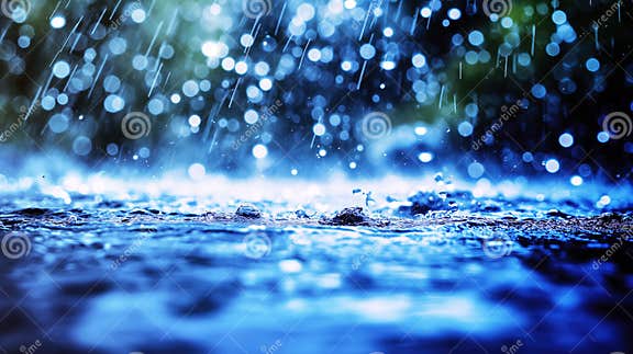 Heavy Rain Falling on Water Surface Creating Bubbles and Ripples at ...