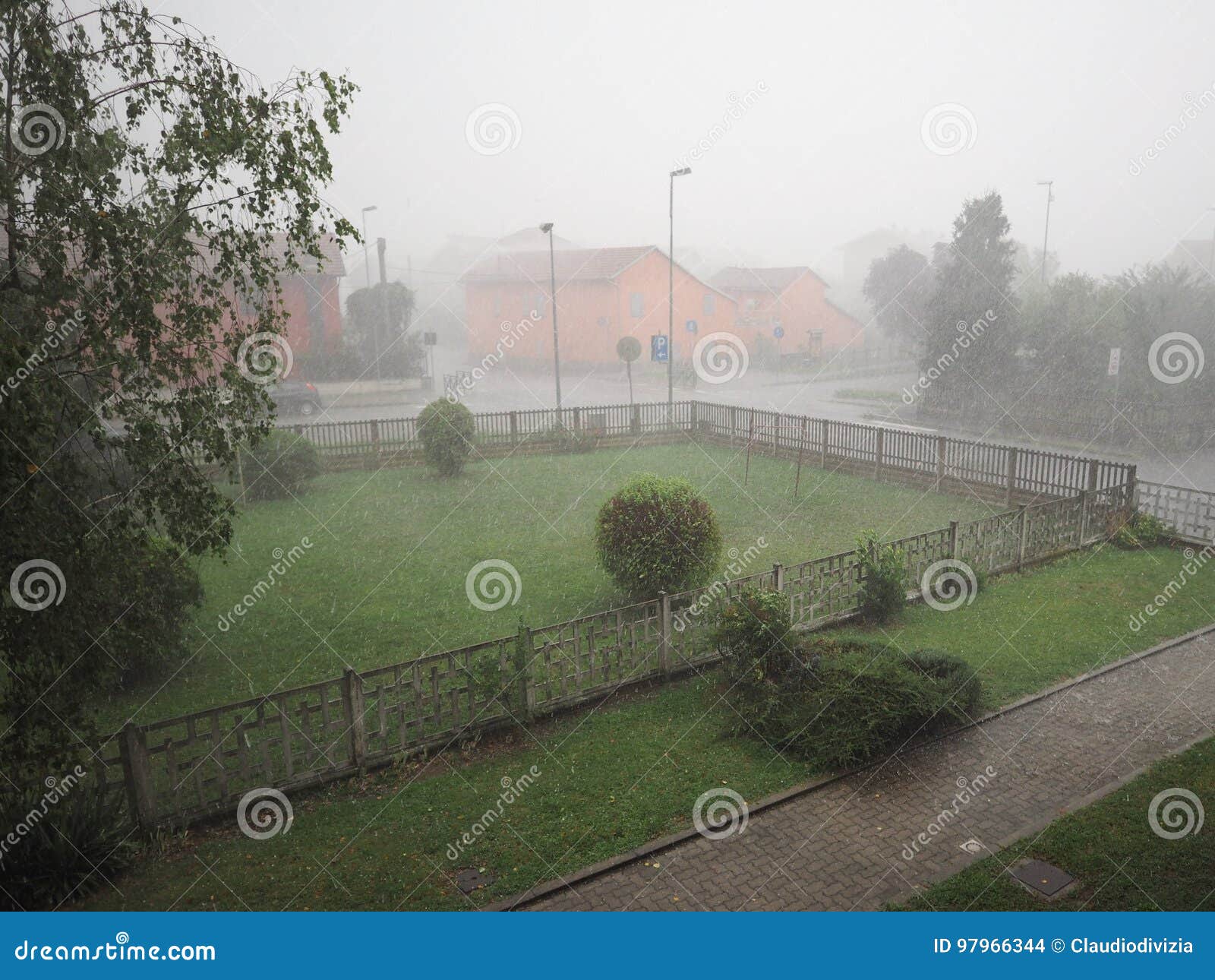 Heavy rain and hail stock photo. Image of weather, summer - 97966344