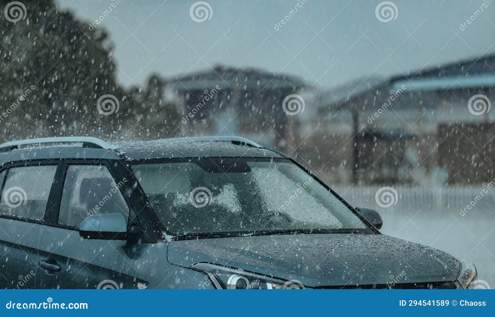 Heavy Rain with Hail at Summer on Car Parking Stock Image - Image of ...
