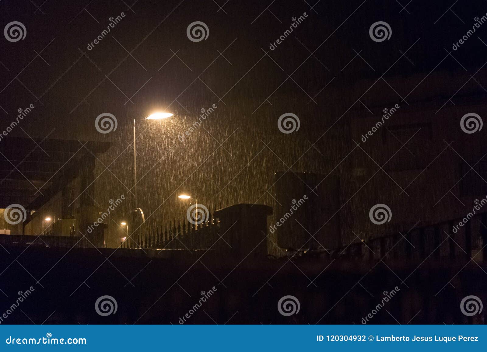 Heavy Rain in the Light of a Lamppost at Night Stock Photo - Image of ...