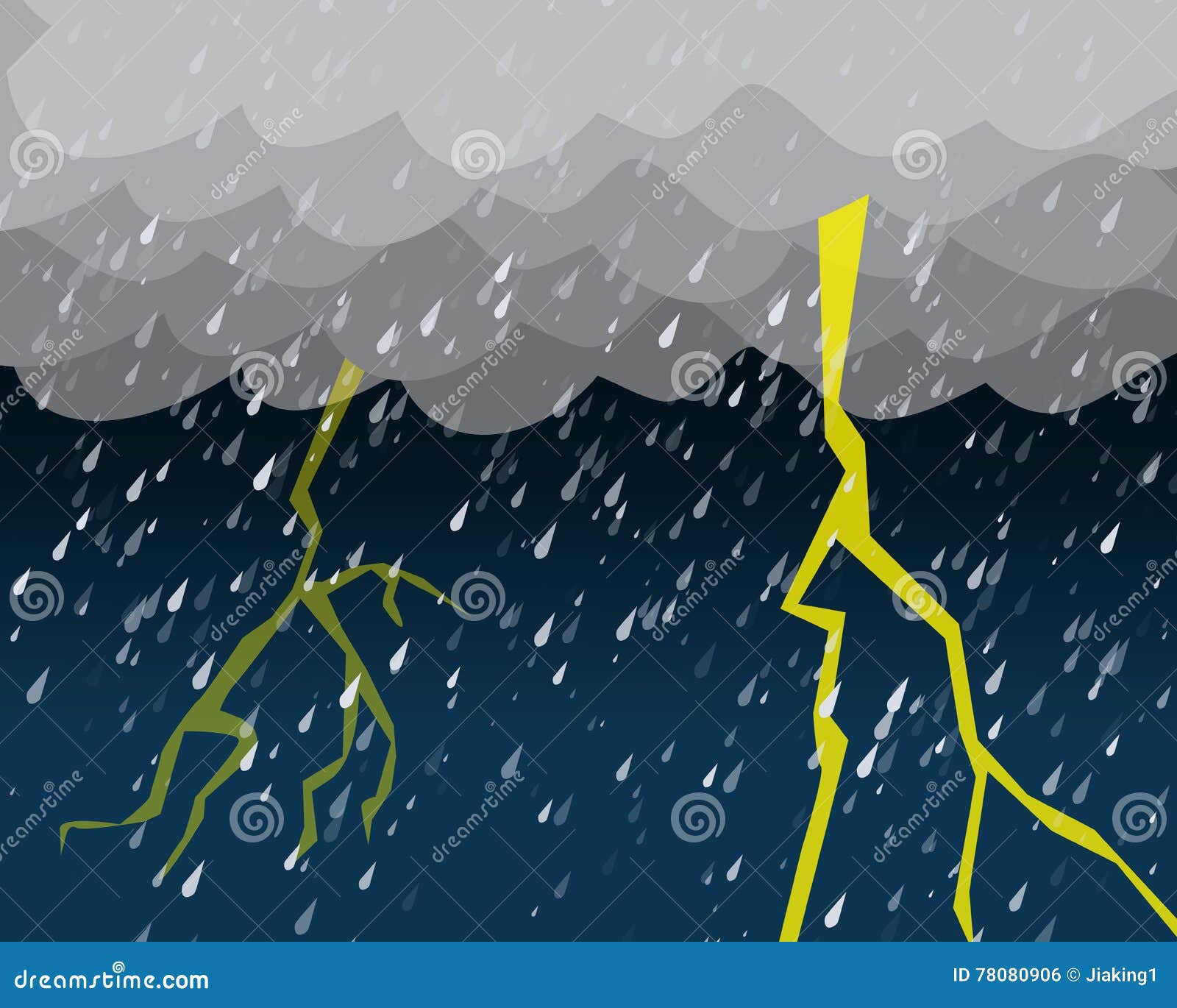 Heavy Rain and Lightening in Dark Sky Stock Vector - Illustration of ...