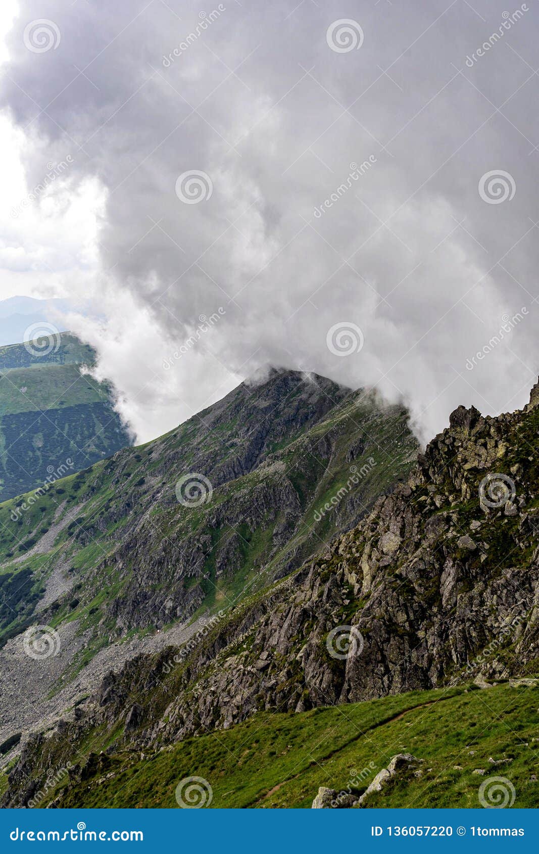 Heavy rain over mountains. stock photo. Image of dark - 136057220