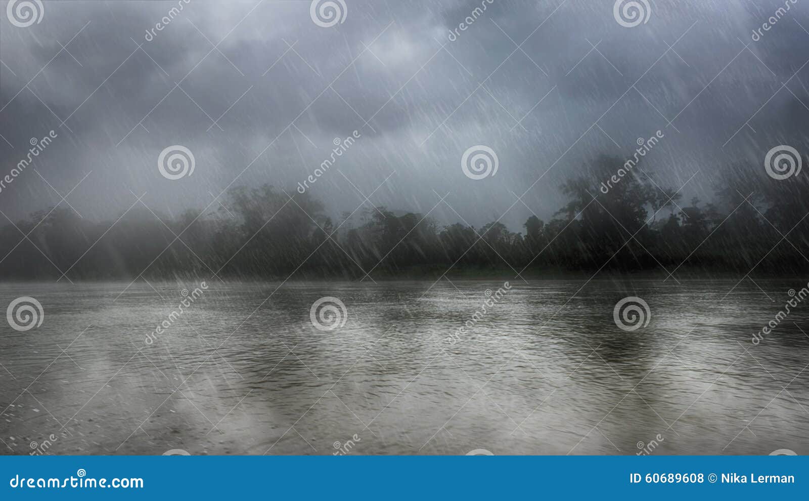 Heavy rain over a river stock photo. Image of landscape - 60689608