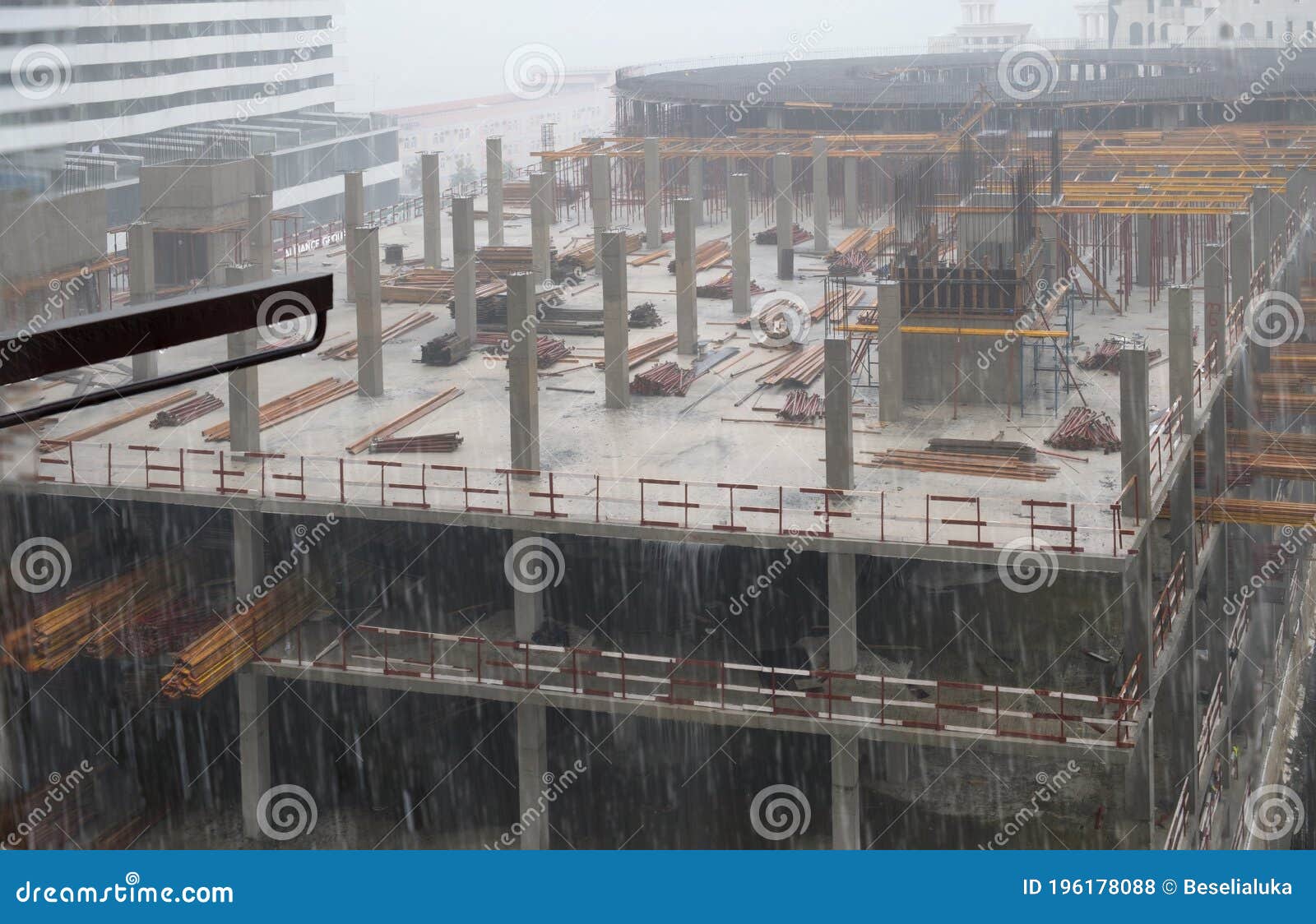 Heavy Rain is Pouring on the Construction Site Stock Photo - Image of ...