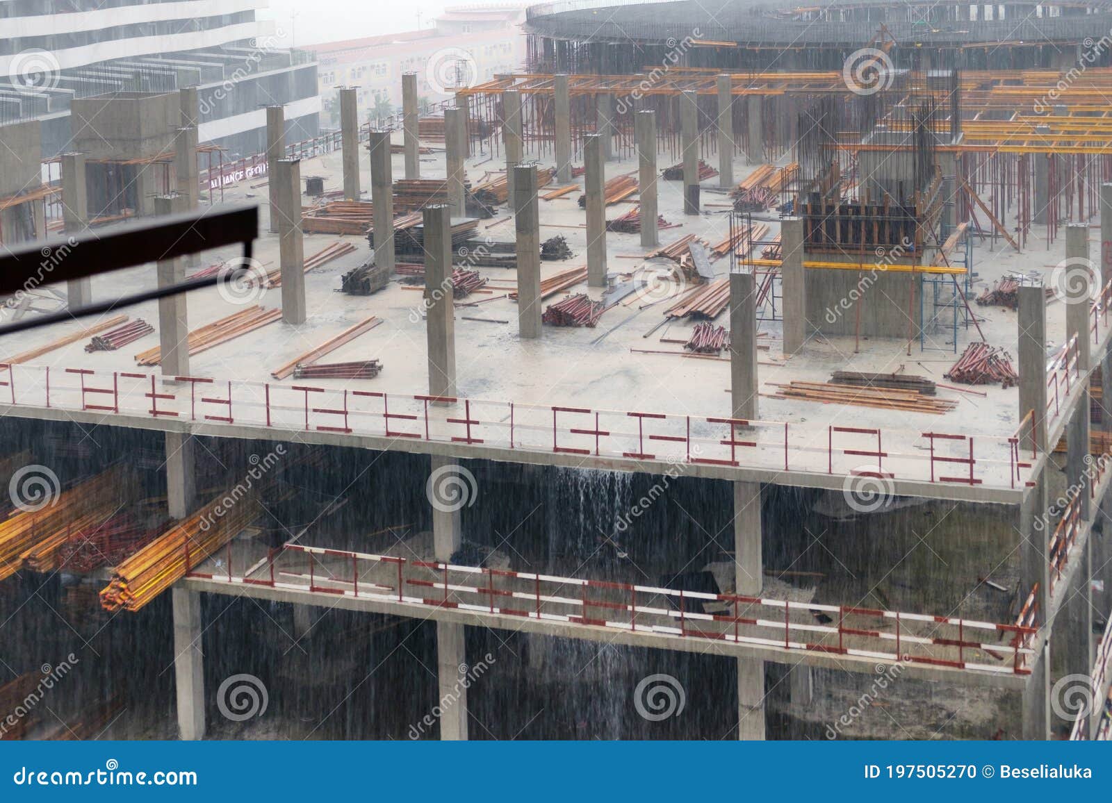 Rain is Pouring on the Wet Construction Site Stock Photo - Image of ...
