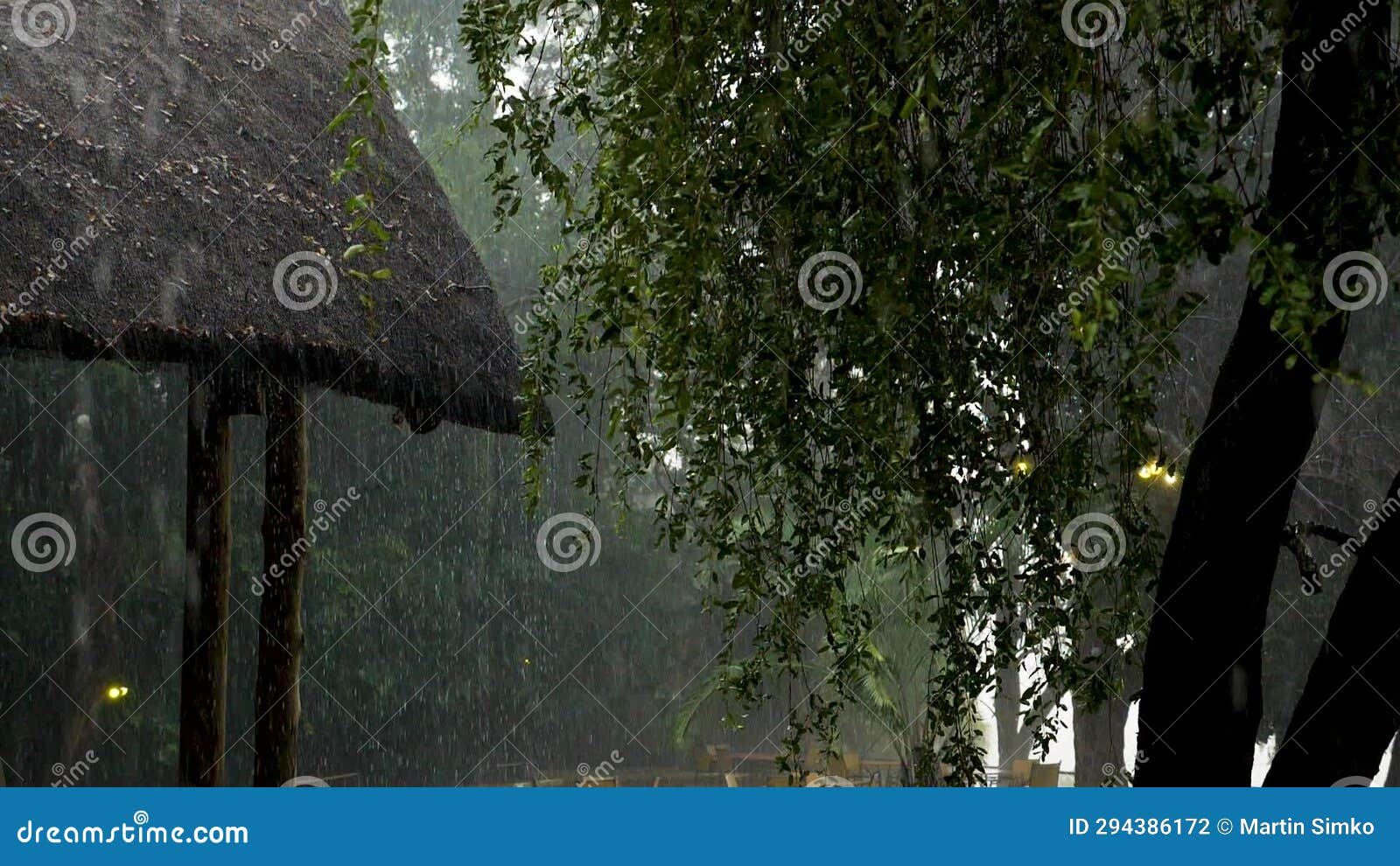 Heavy Rain in Slow Motion in African Lodge. Falling Raindrops Chobe in ...