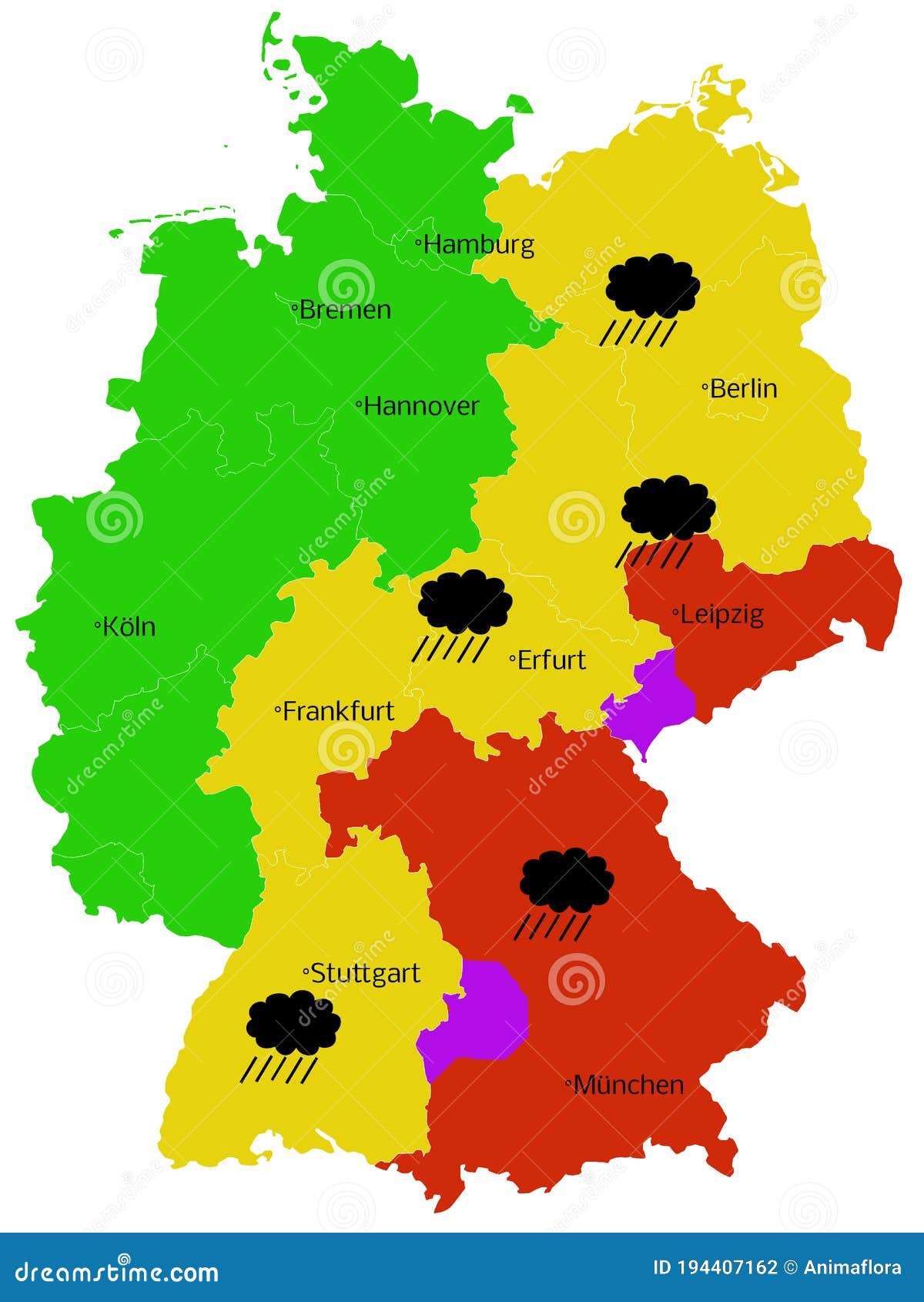 Heavy Rain Storm Map of Germany Stock Illustration - Illustration of ...