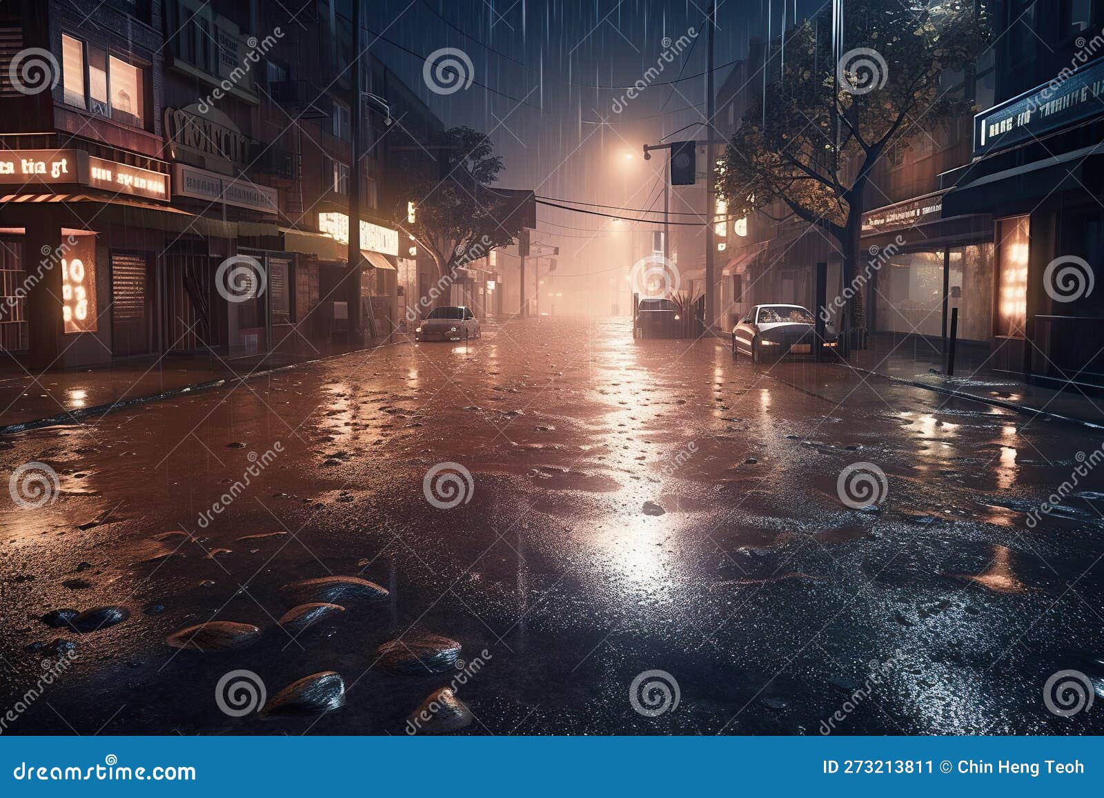 Heavy Rain on the Streets, Generative AI Stock Illustration ...