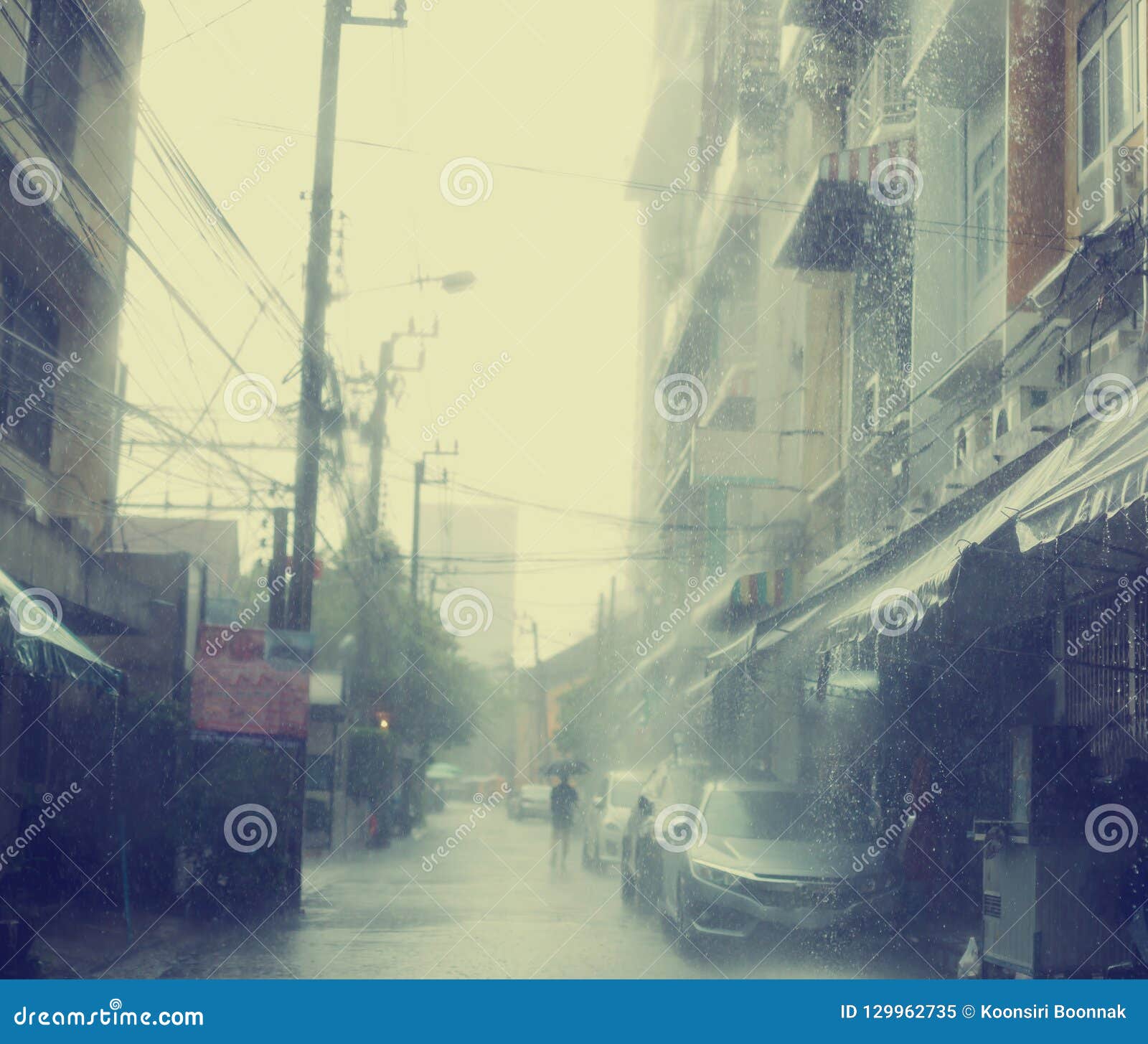 Heavy rain with town home. editorial image. Image of background - 129962735