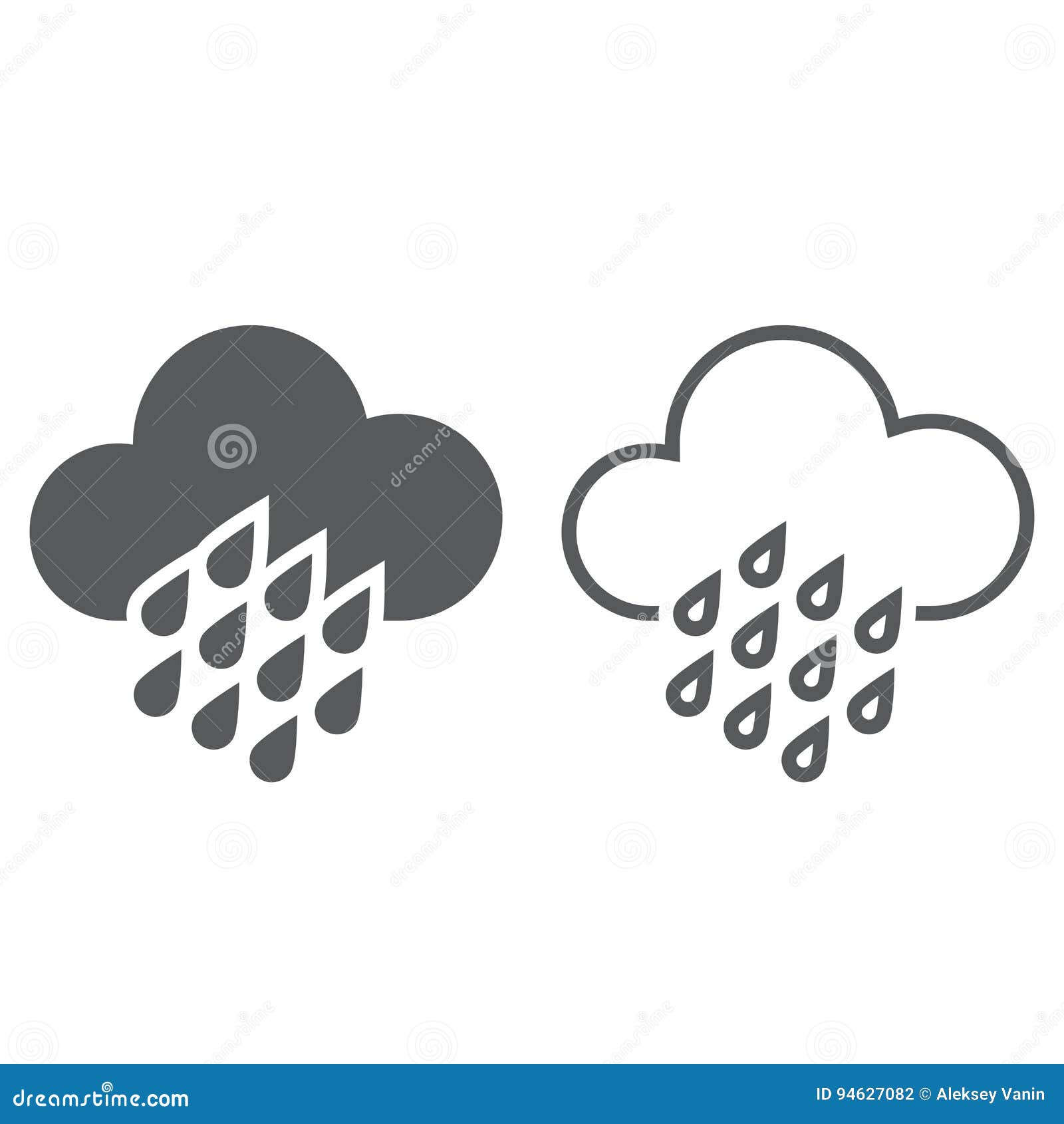 Heavy Rain Weather Icon. Solid and Outline. Stock Vector - Illustration ...