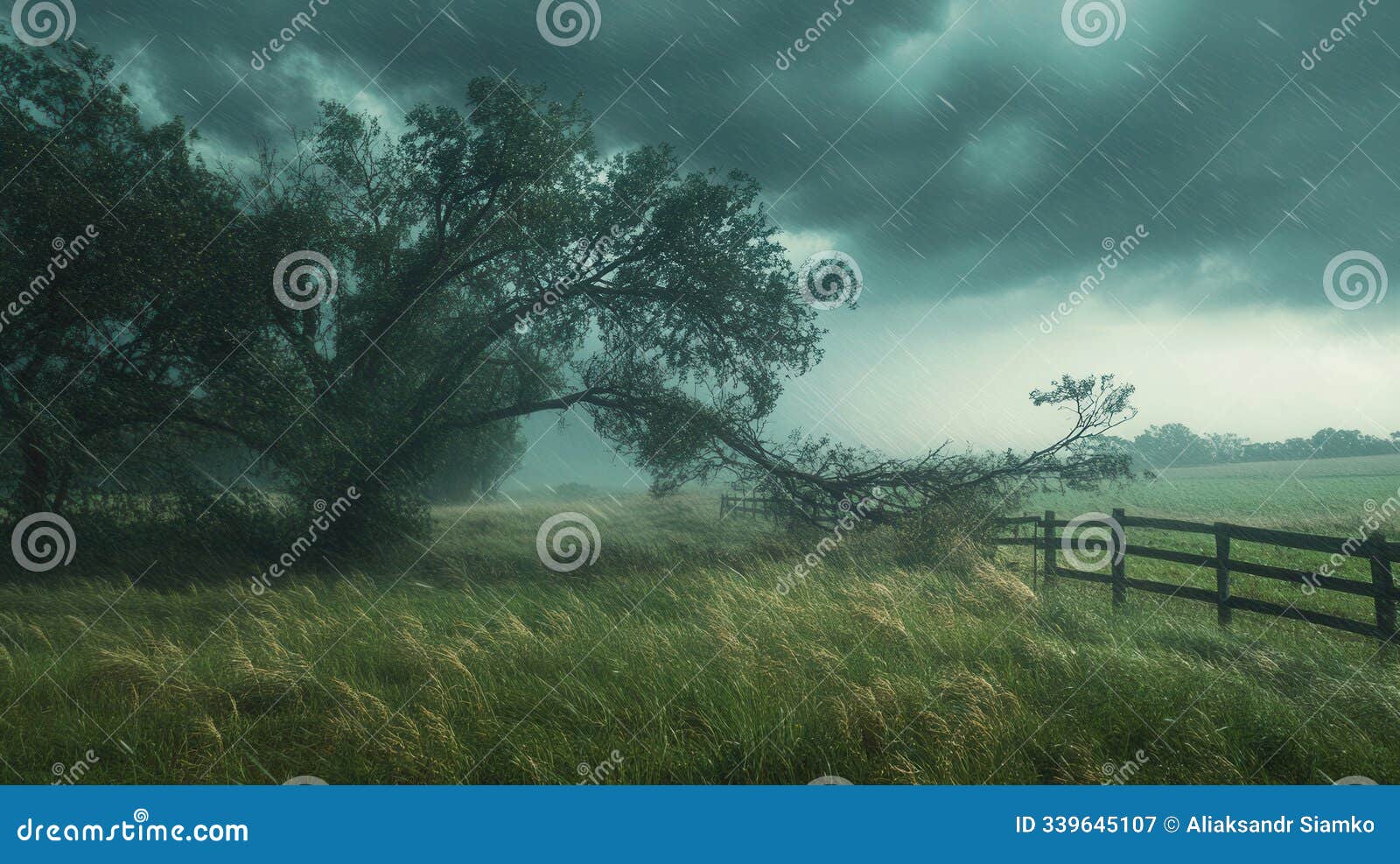 Heavy Rain and Wind Bending Trees As a Powerful Storm Rolls through a ...
