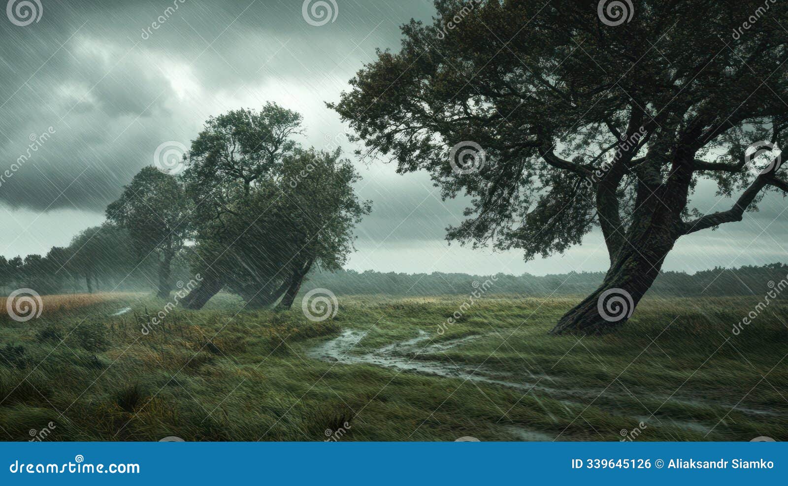Heavy Rain and Wind Bending Trees As a Powerful Storm Rolls through a ...