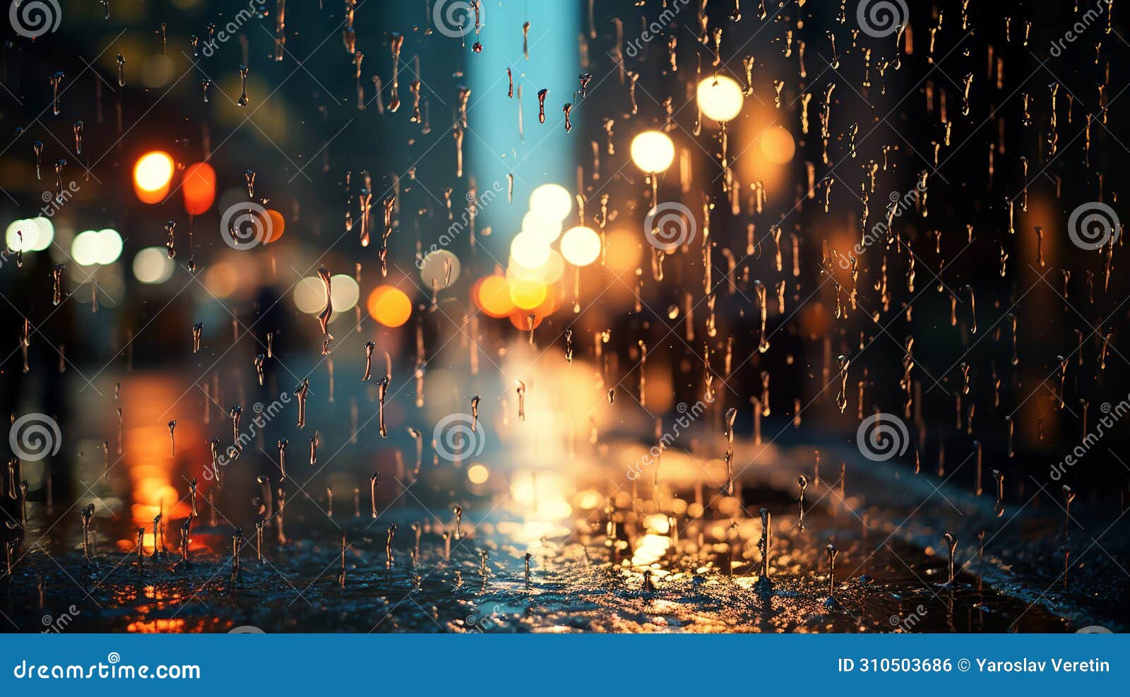 Heavy Raindrops Falling on a City Street. Stock Photo - Image of ...